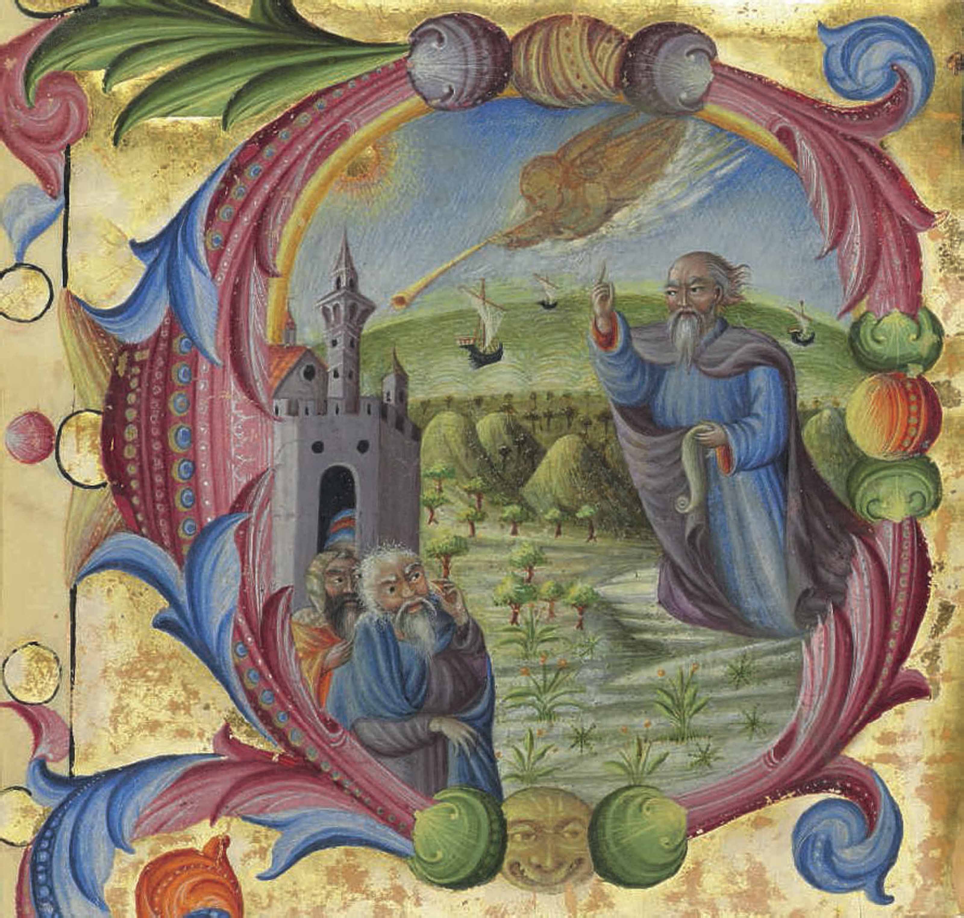 MOSES PREACHING TO THE ISRAELITES, historiated initial ‘D’ f ...