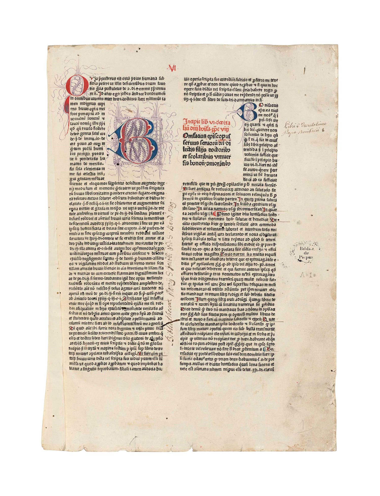 BONIFACIUS VIII (c.1235-1303). Liber sextus Decretalium, with gloss of ...