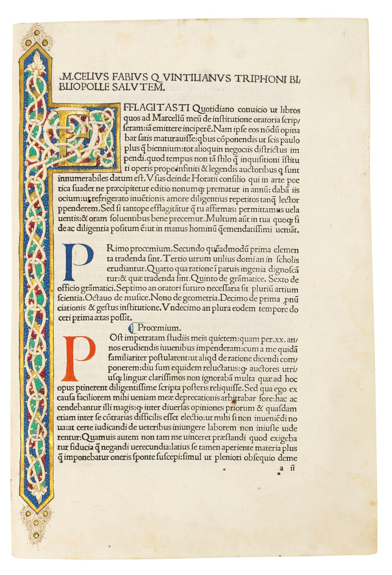 QUINTILIANUS, Marcus Fabius (c. 35-95). Institutiones oratoriae. Edited ...