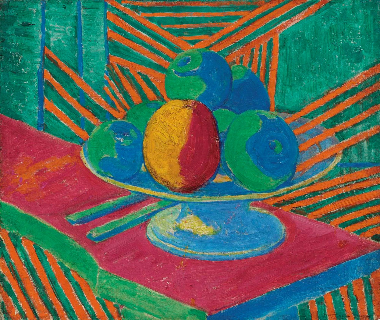 Sir Matthew Smith (1879-1959), Fruit in a Bowl, Striped Background (II ...