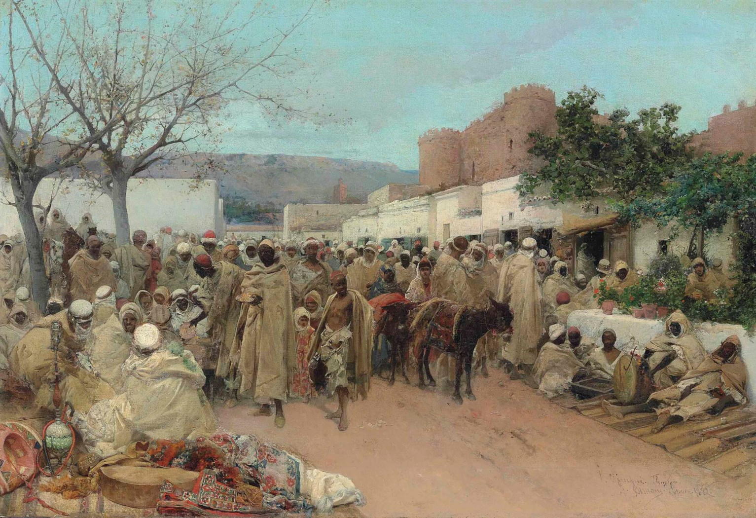 Gustavo Simoni (Italian, 1845-1926), Market day in Tlemcen, Algeria ...