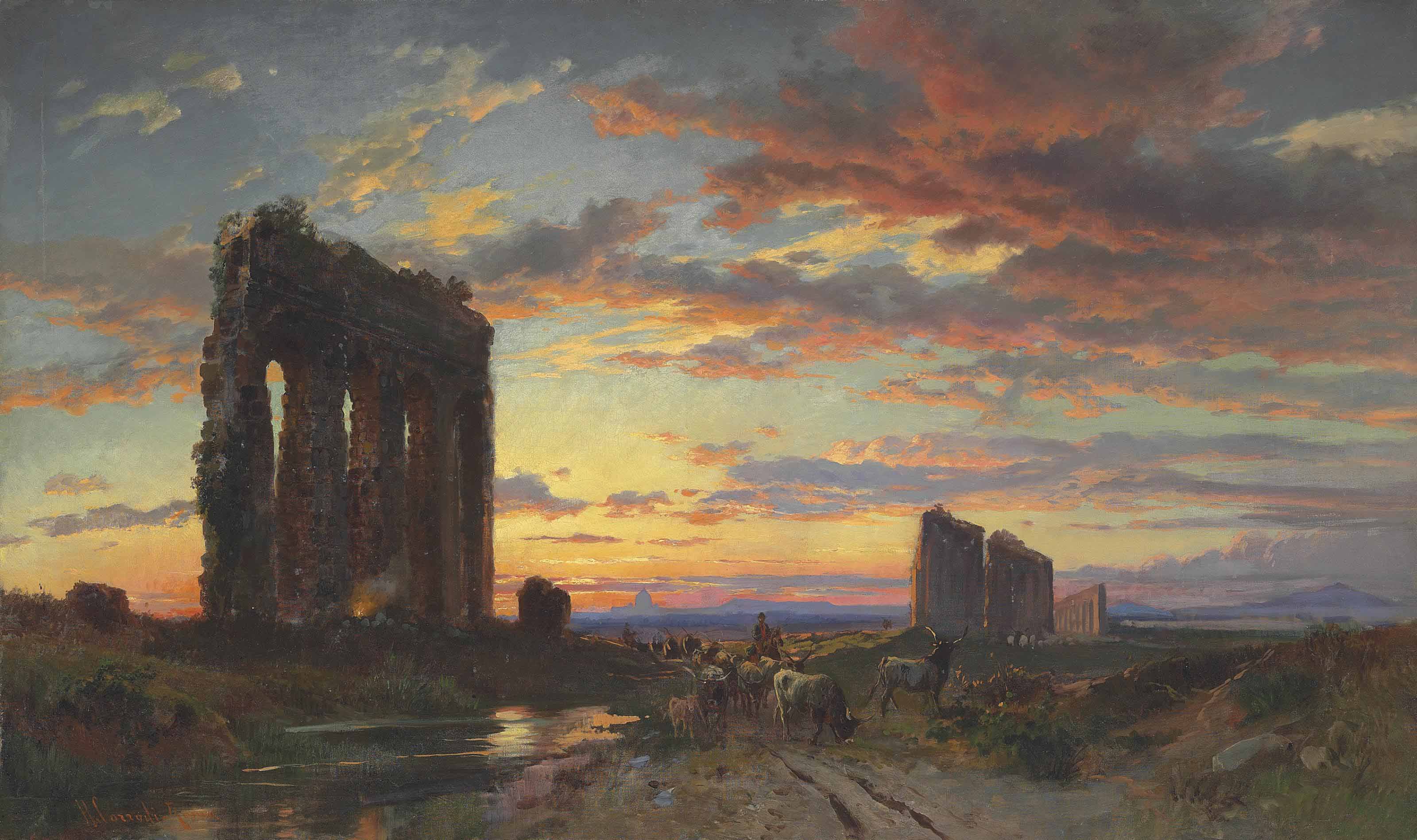 Hermann David Salomon Corrodi (Italian, 1844-1905) , A Roman aqueduct ...