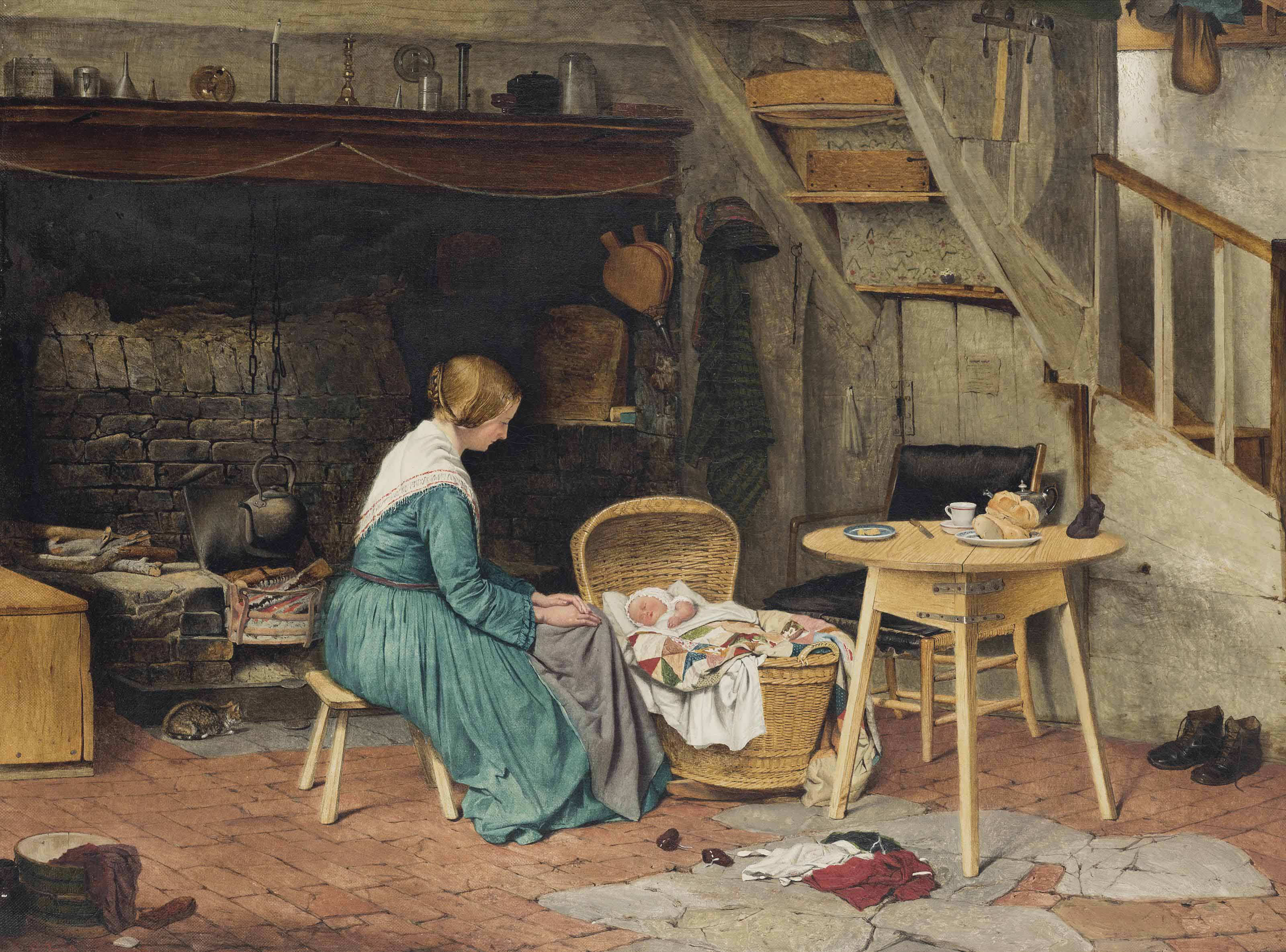 Benjamin Williams Leader, R.A. (1831-1923) , The Young Mother. "Lo! at ...