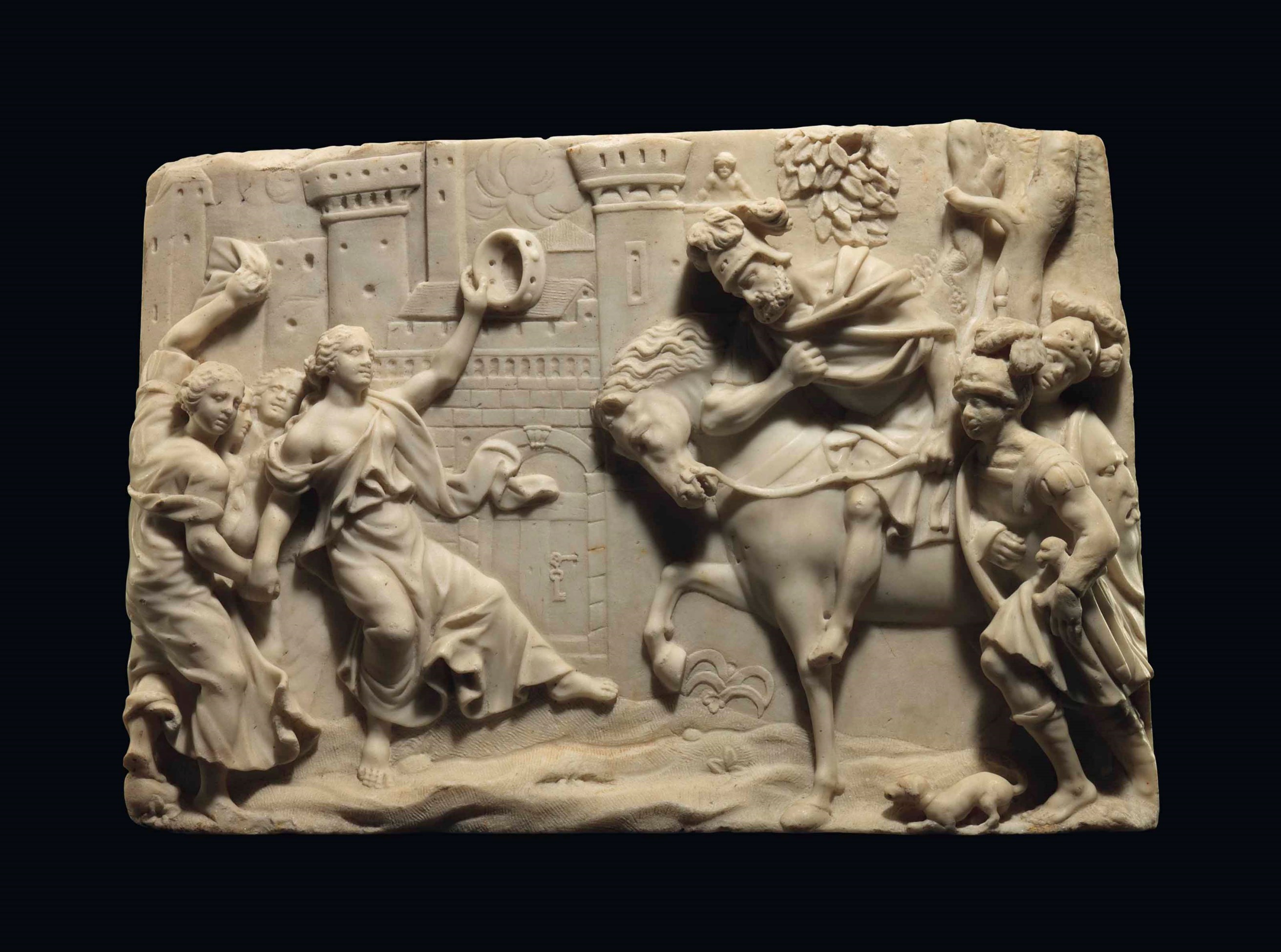A MARBLE RELIEF DEPICTING THE RETURN OF JEPHTHA
