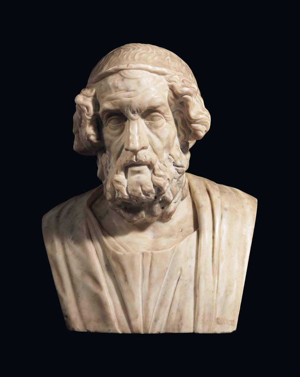 A MARBLE HERM BUST OF HOMER, AFTER THE ANTIQUE, ITALIAN, LATE 18TH OR ...