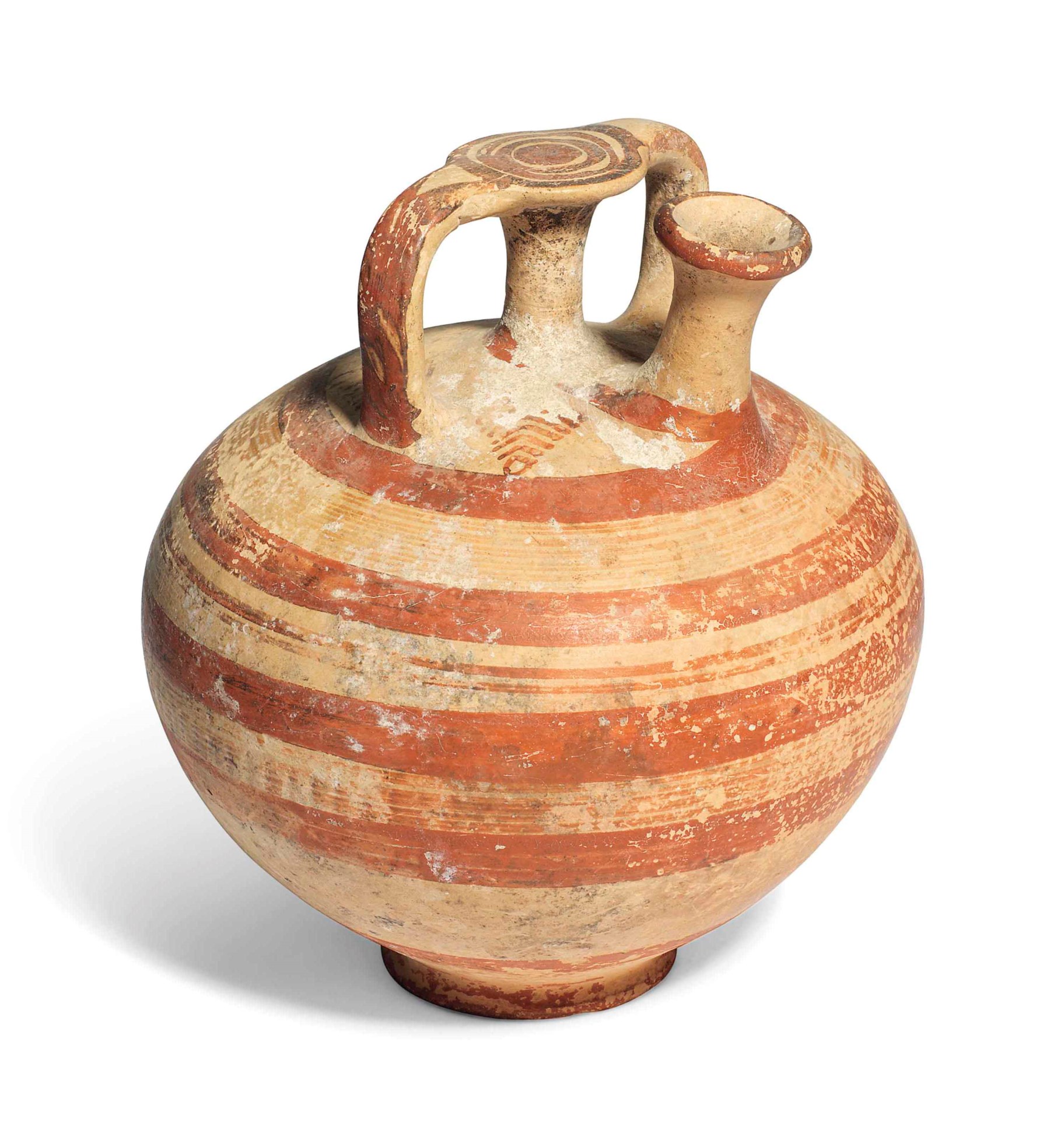 A MYCENAEAN POTTERY STIRRUP-SPOUT JAR , LATE HELLADIC III, CIRCA 1425 ...