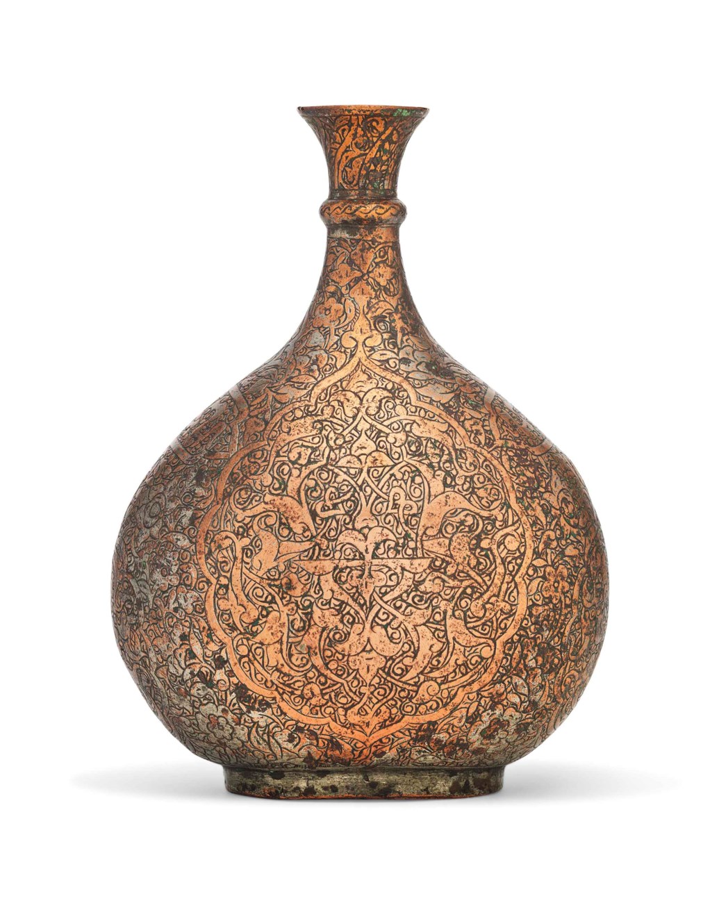 A TIMURID TINNED-COPPER FLASK