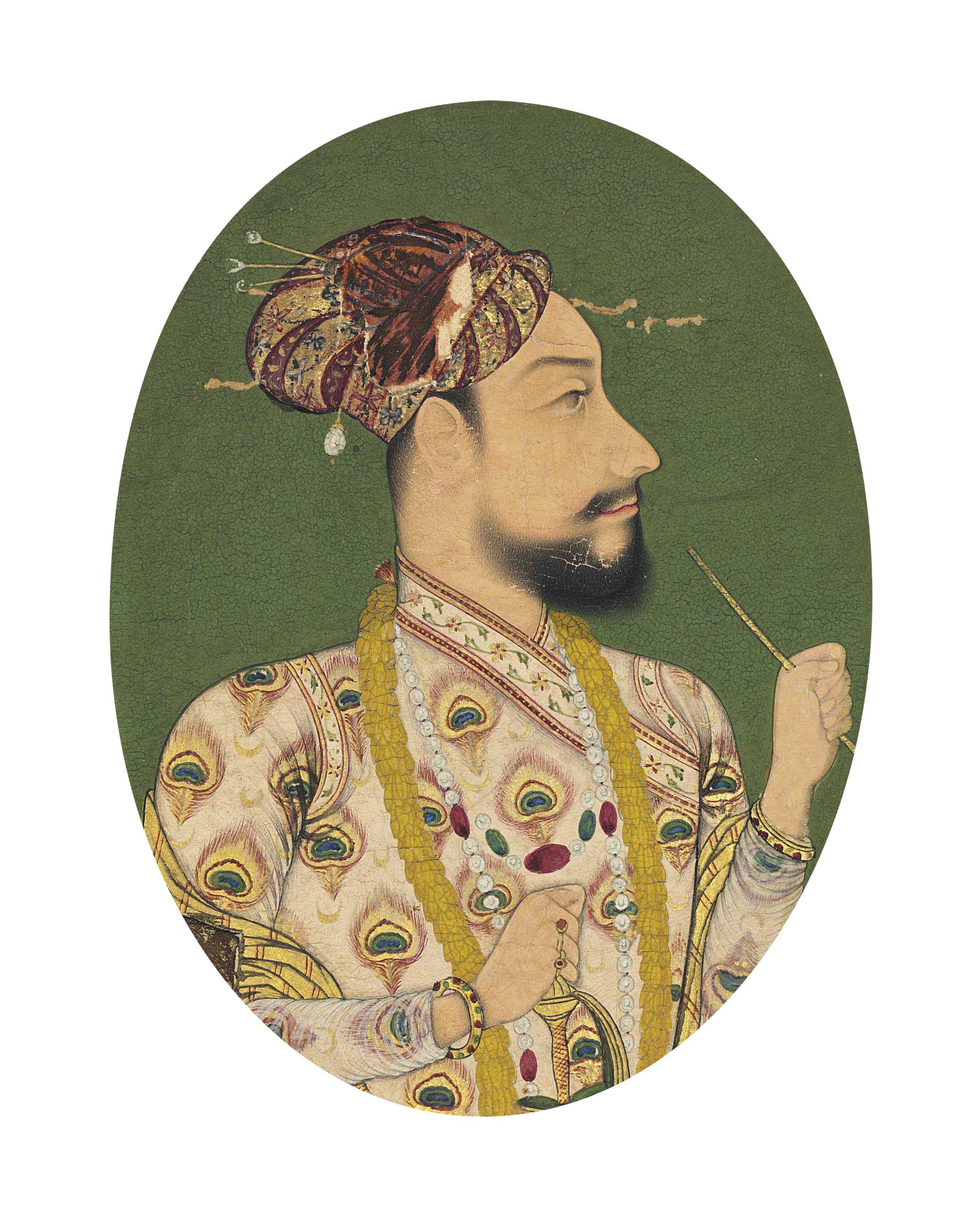 AN ALBUM PAGE WITH A PORTRAIT OF MUHAMMAD ADIL SHAH OF BIJAPUR SMOKING ...