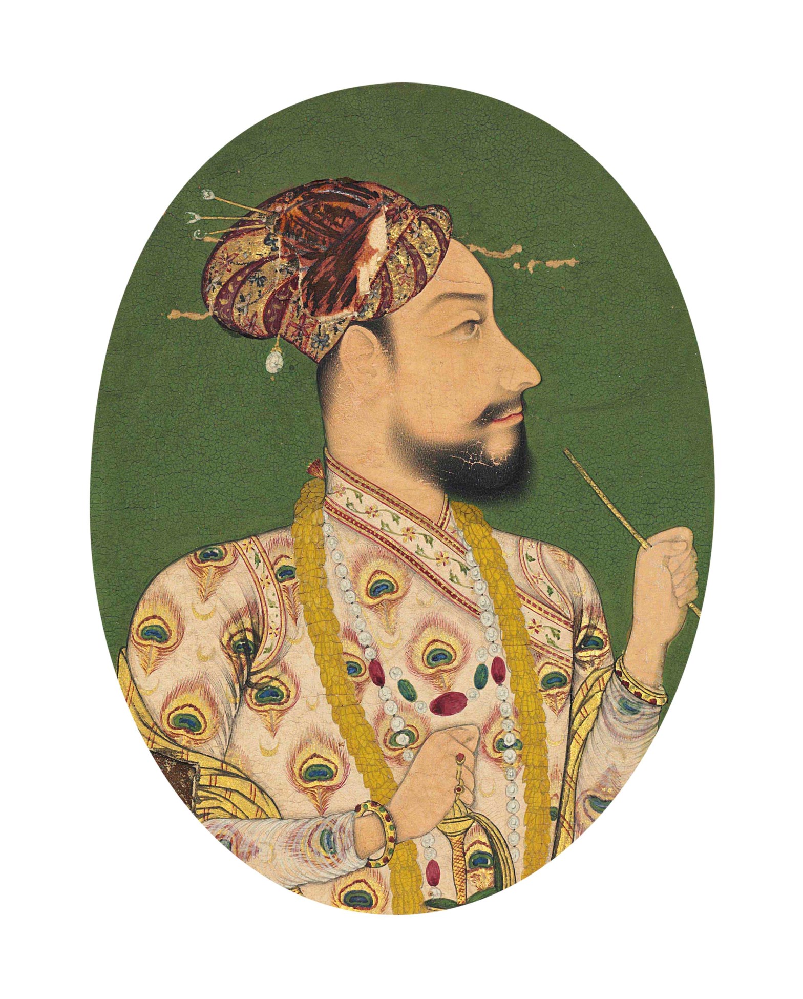 AN ALBUM PAGE WITH A PORTRAIT OF MUHAMMAD ADIL SHAH OF BIJAPUR SMOKING ...