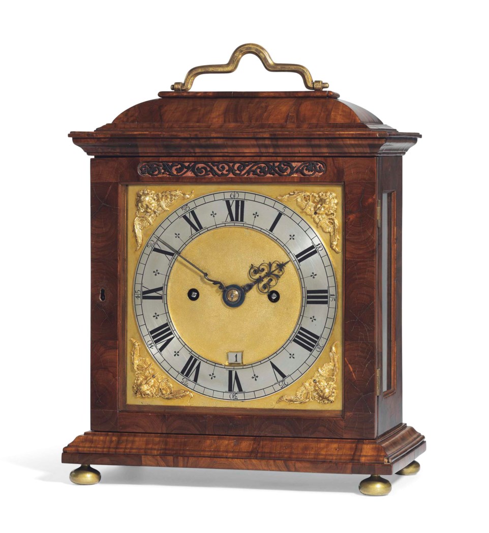 A CHARLES II OLIVEWOOD PHASE I STRIKING TABLE CLOCK, JOSEPH KNIBB ...