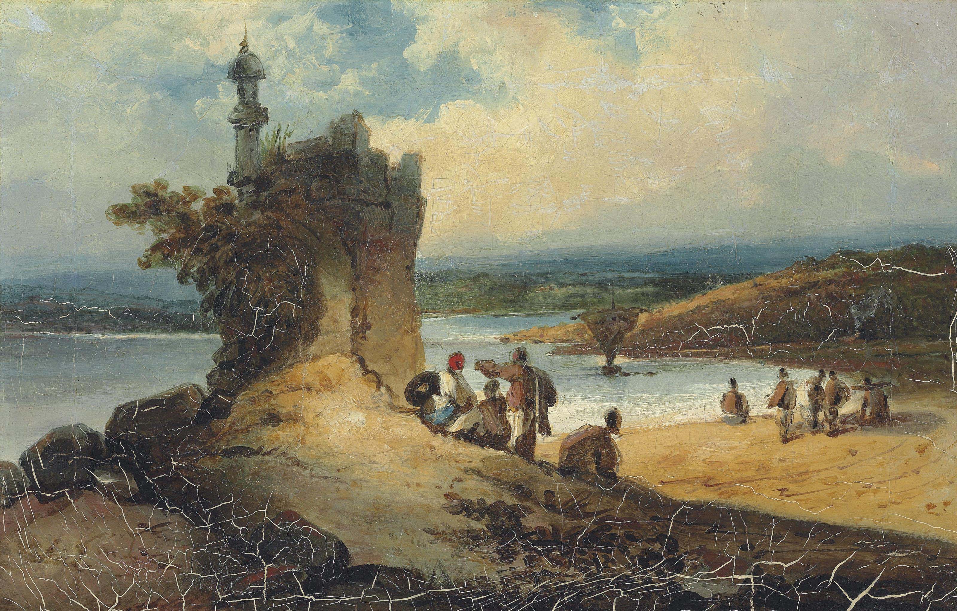 George Chinnery (1774-1852) , A coastal landscape at Macao with Chinese ...