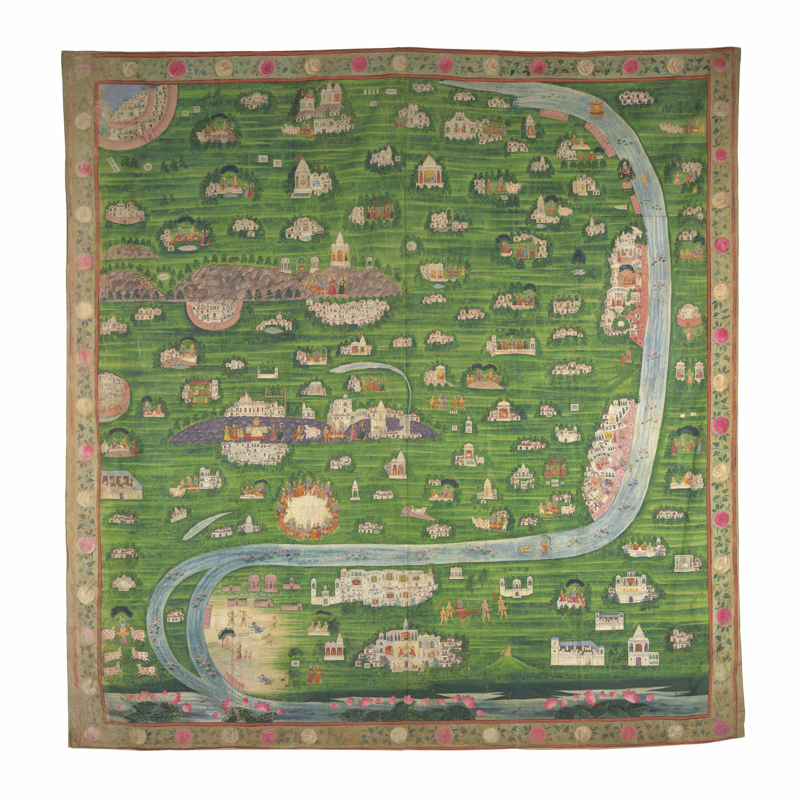 A RARE PILGRIMAGE MAP OF VRAJ (VRAJ YATRA) AND THE YAMUNA RI ...