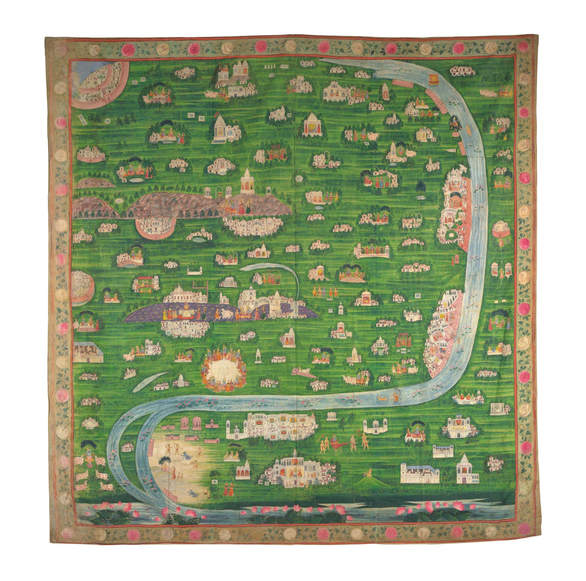 A RARE PILGRIMAGE MAP OF VRAJ (VRAJ YATRA) AND THE YAMUNA RIVER ...