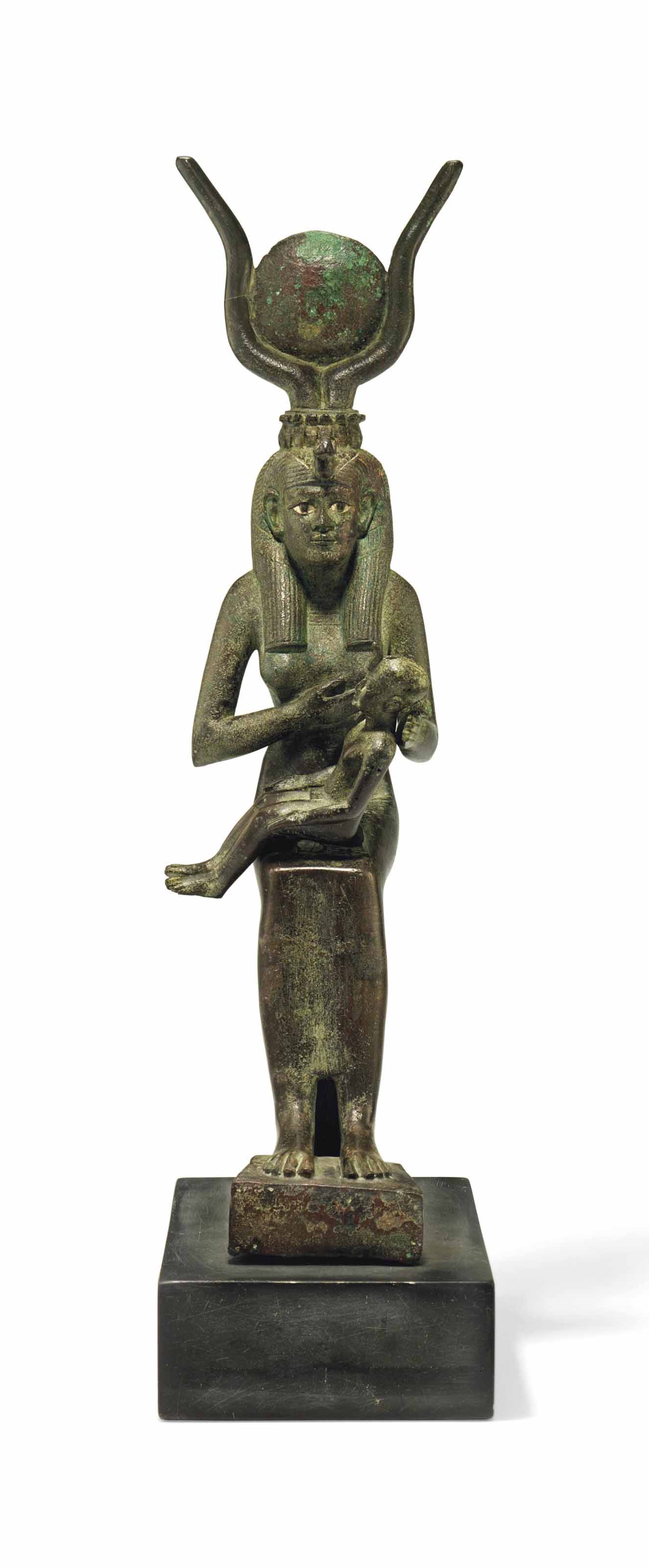 A LARGE EGYPTIAN BRONZE ISIS AND HORUS , THIRD INTERMEDIATE PERIOD ...
