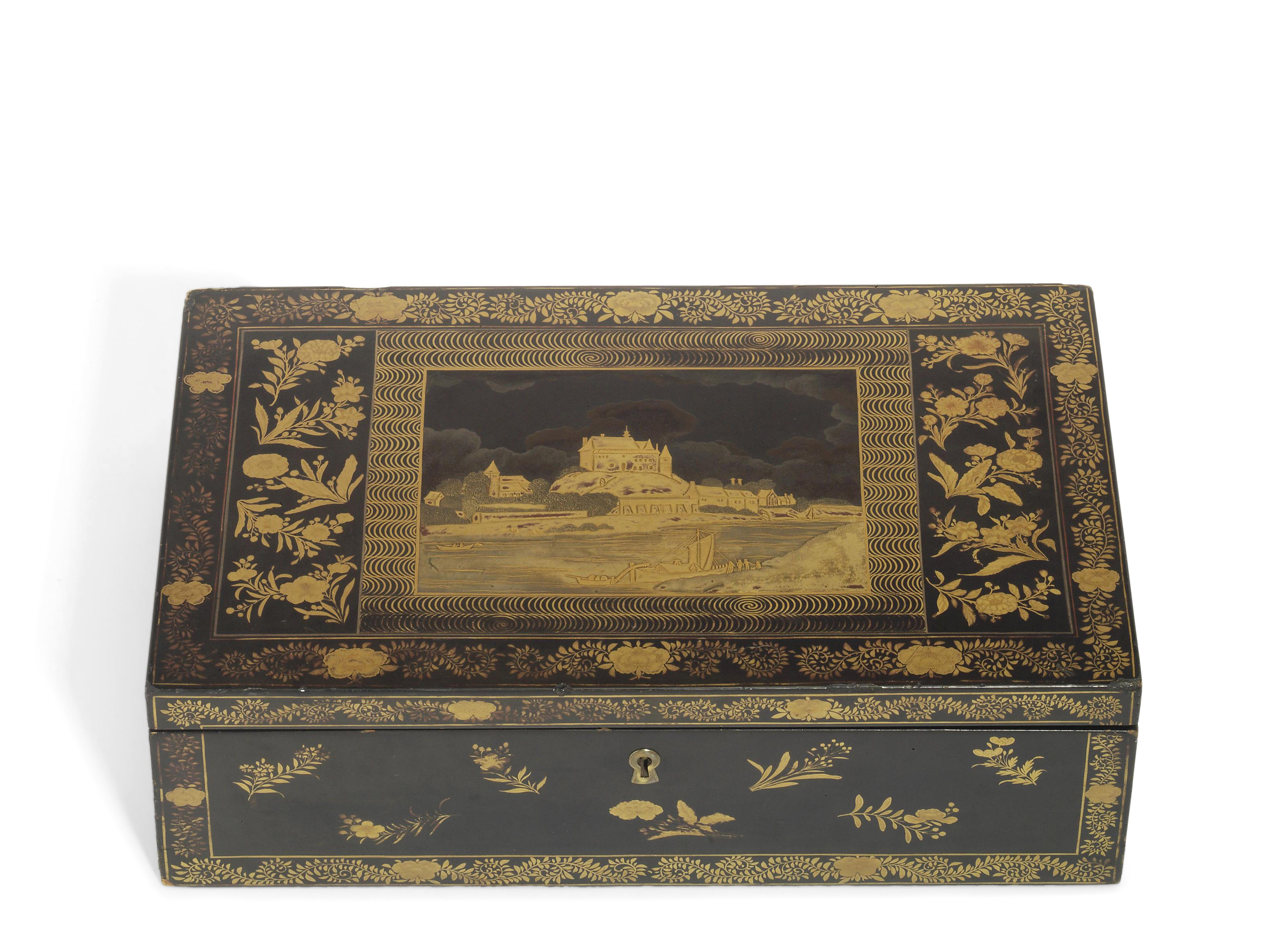 A LACQUER ESCRITOIRE [PORTABLE WRITING DESK], DATED 1825, EDO PERIOD ...