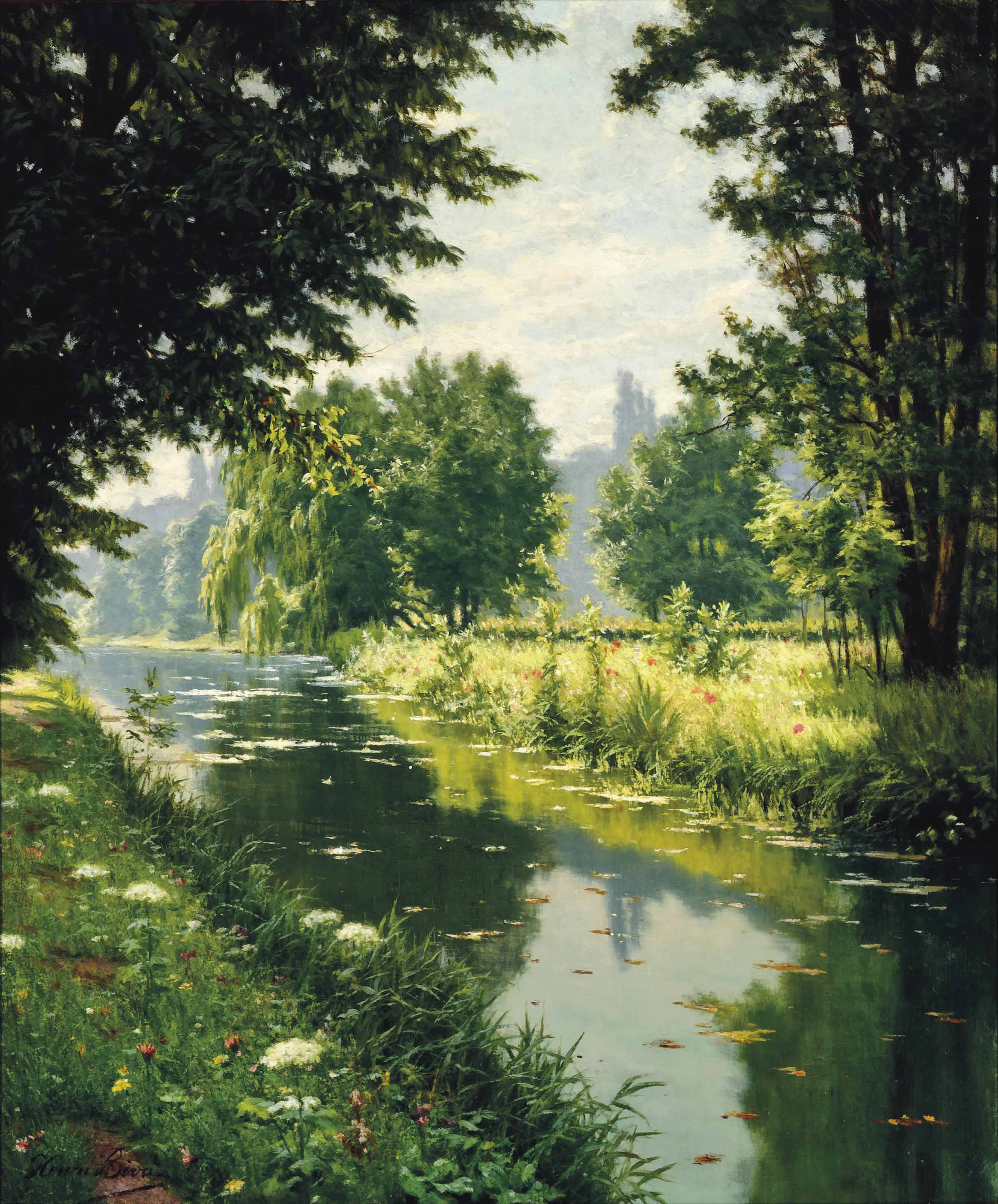 Henri Biva (French, 1848-1928) , A tranquil river | Christie's