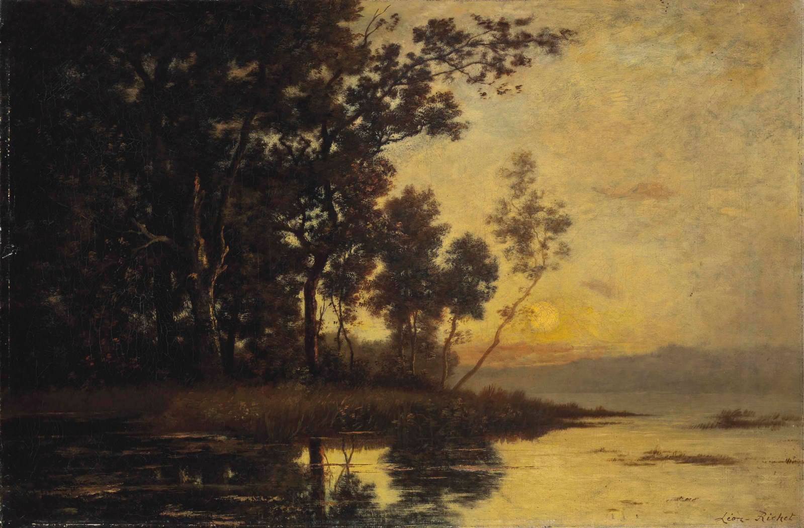 Léon Richet (FRENCH, 1847-1907), Sunset over a lake | Christie's
