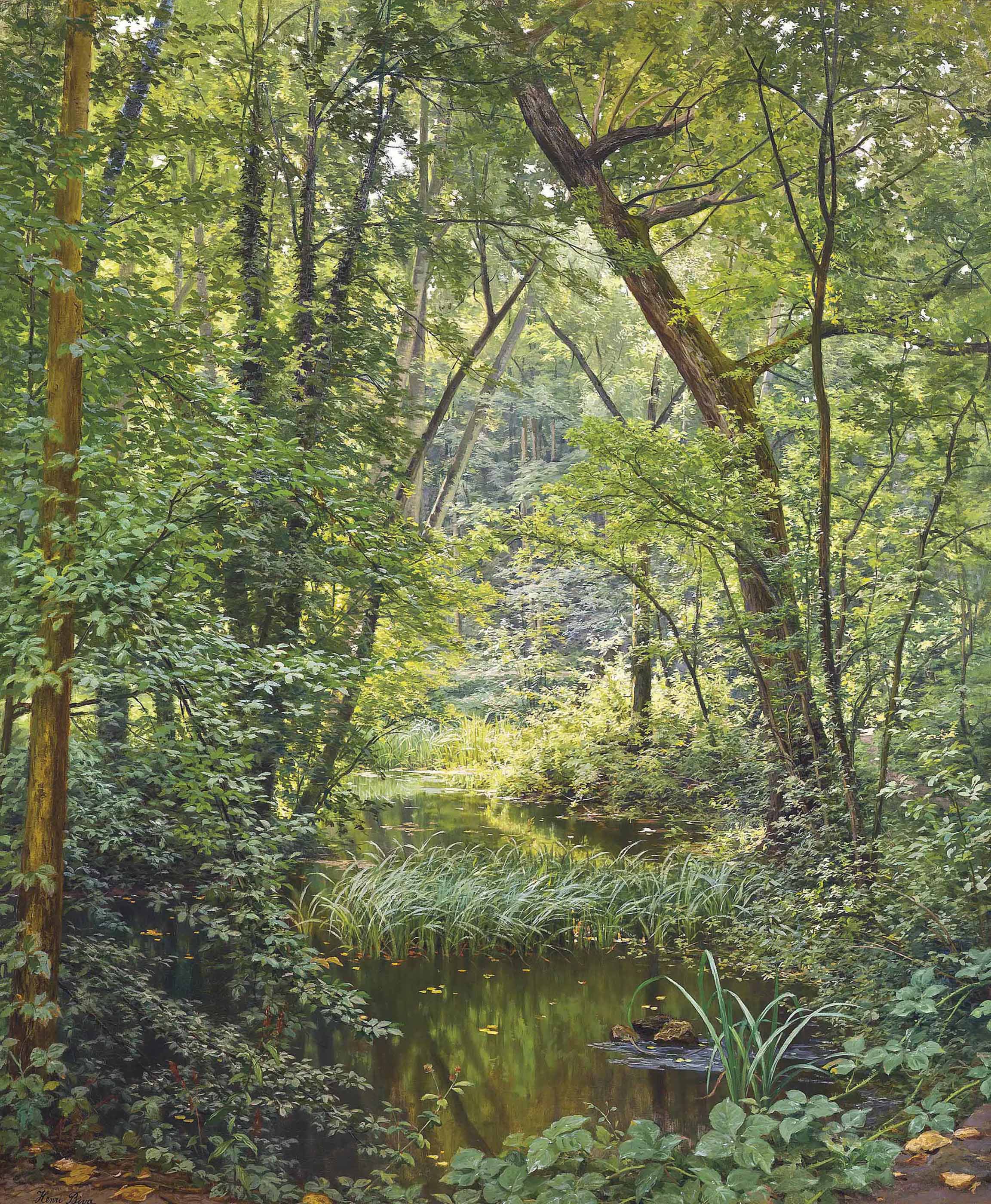 Henri Biva (French, 1848-1928) , The woodland pool | Christie's