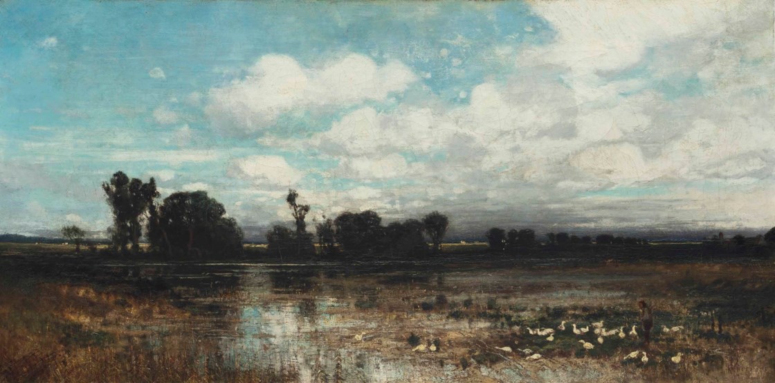 Karl Heffner (German, 1849-1925), Feeding geese by the marshes | Christie's