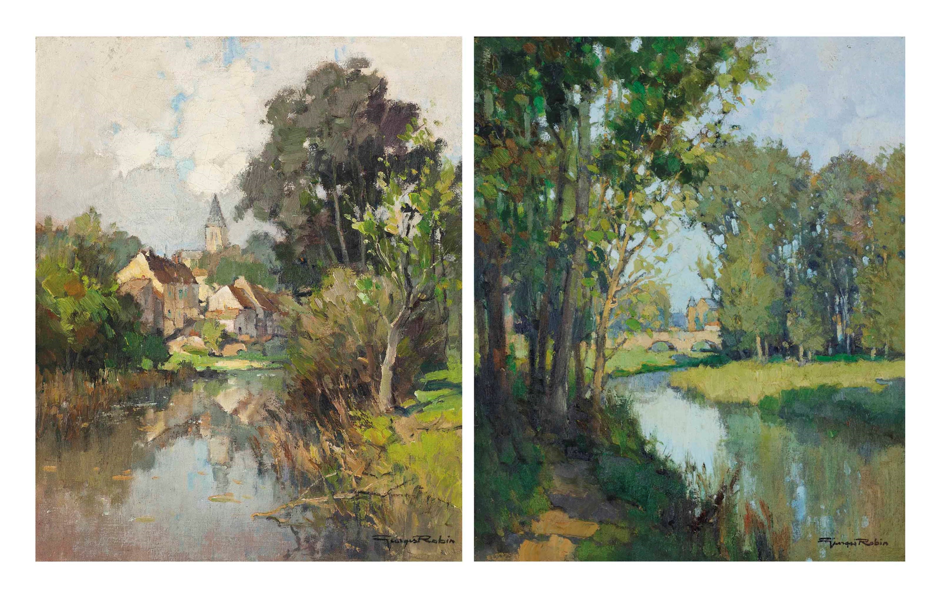 Georges Charles Robin (FRENCH, 1903-2003), A village on the Sèvres; and ...