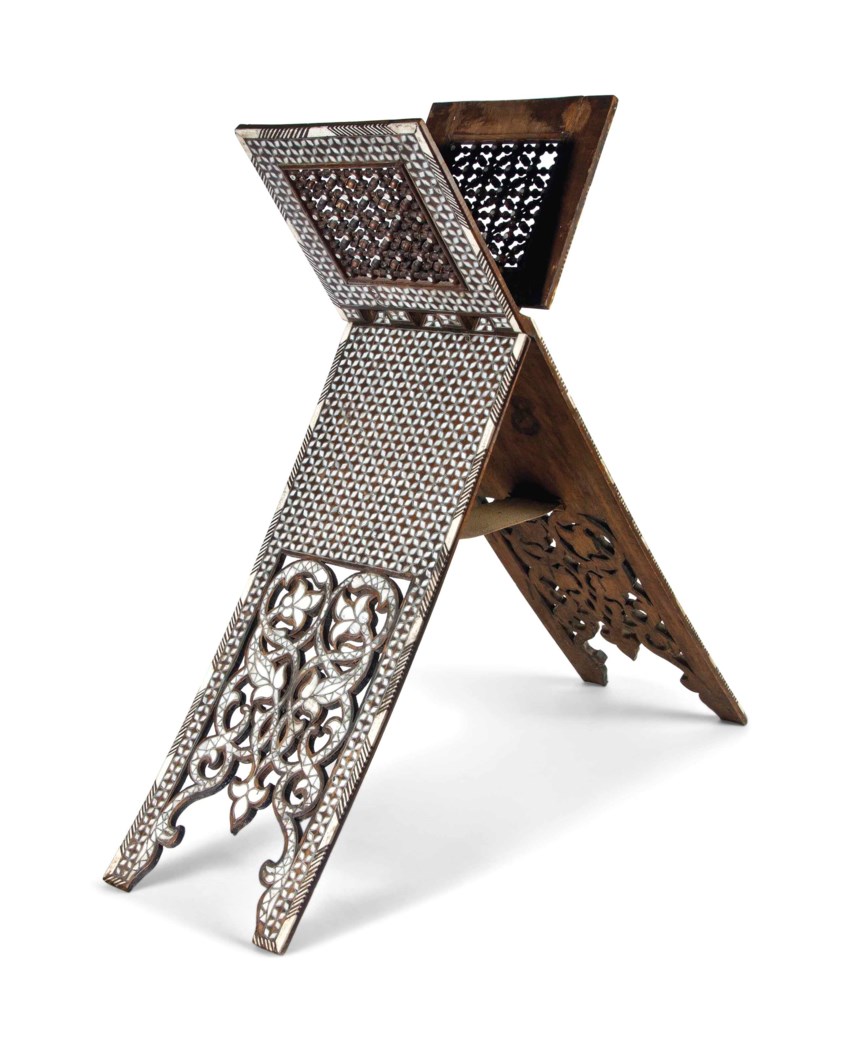 AN INLAID FOLDING WOOD QUR'AN STAND, DAMASCUS, MID-19TH CENTURY ...