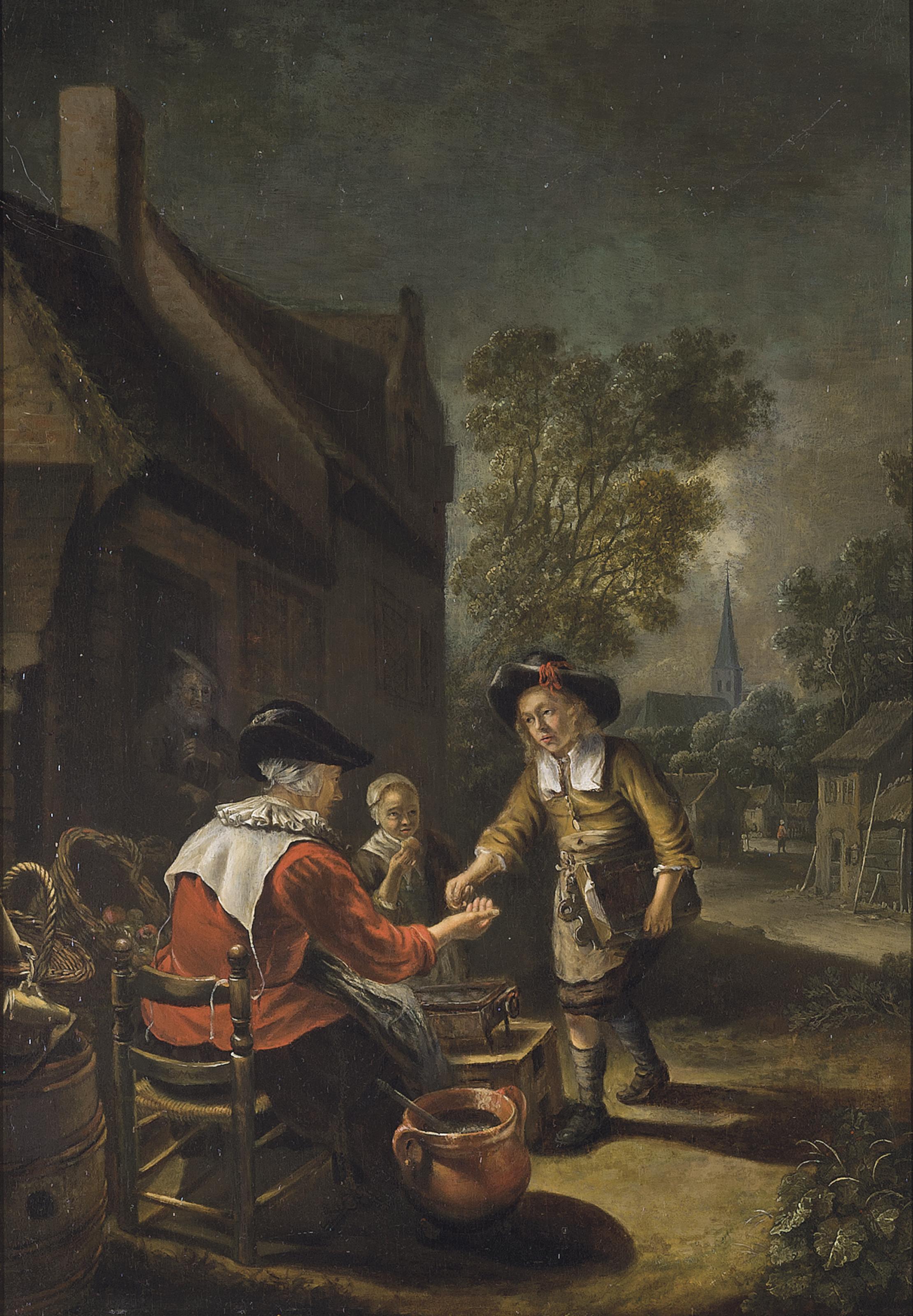 Dutch School, 18th Century , Peasants in a landscape before an inn ...