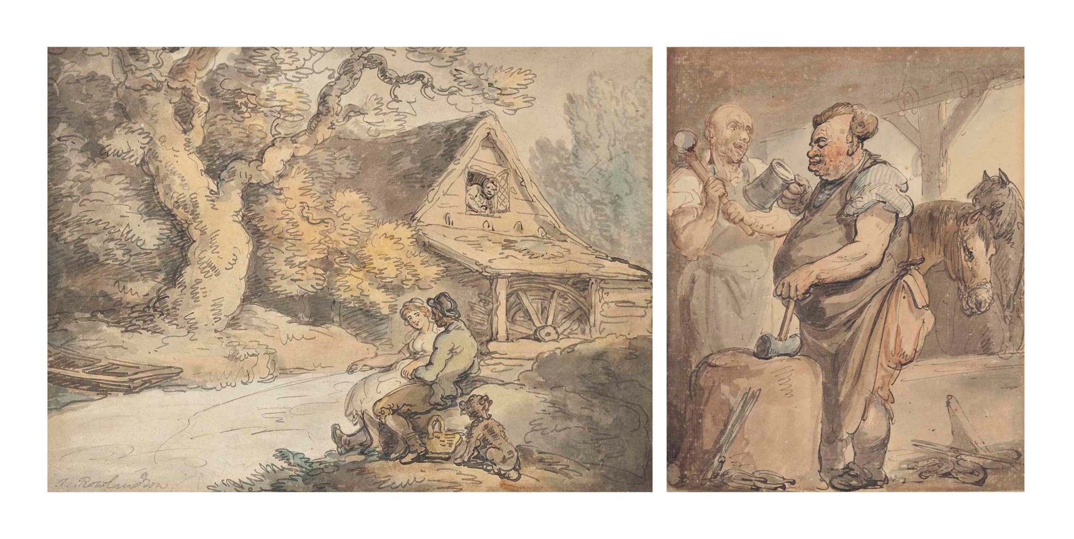 Thomas Rowlandson (London 1756-1827), Rustic courtship; and The Forge ...