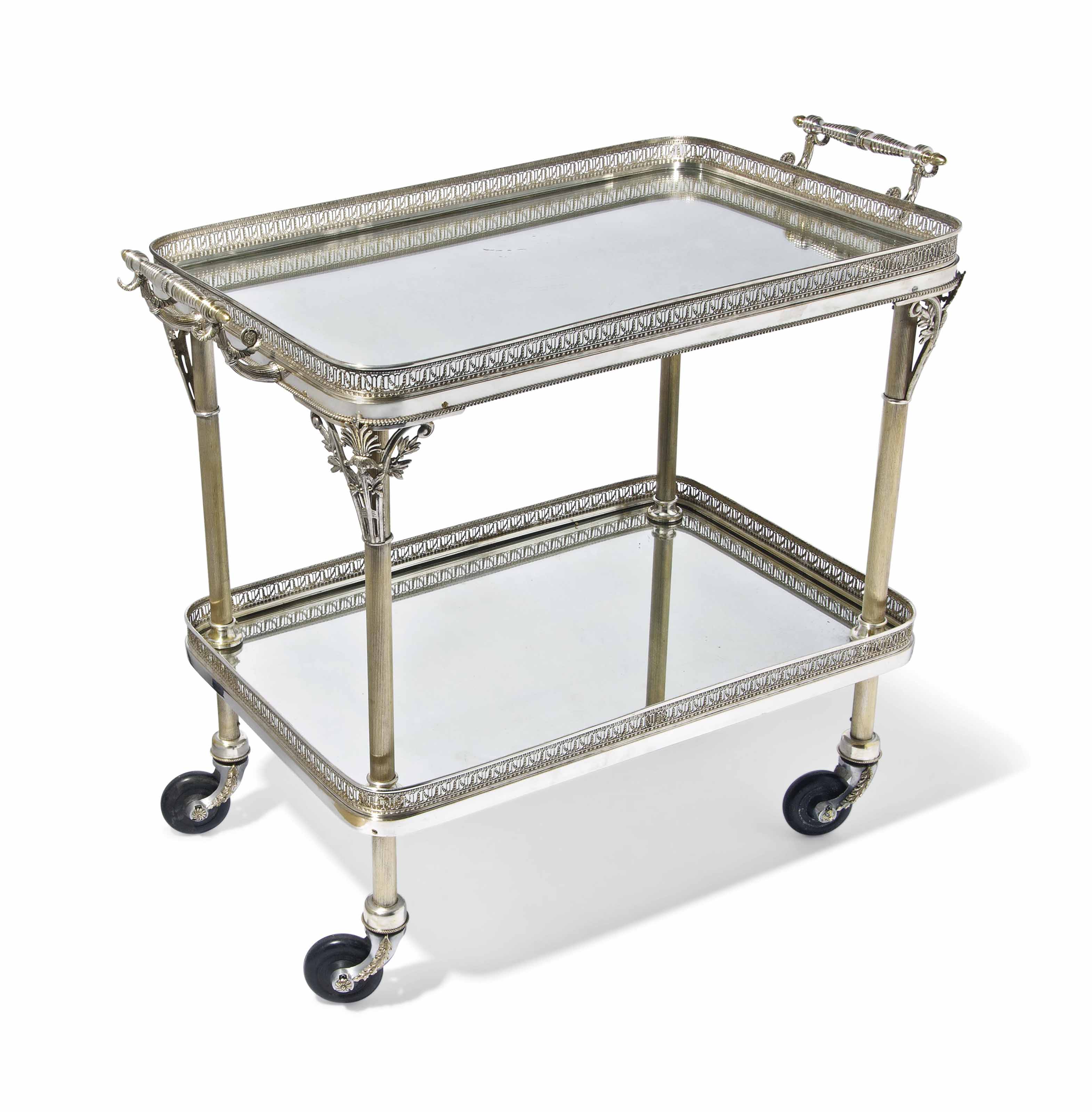AN ITALIAN SILVER-PLATED METAL DRINK'S TROLLEY