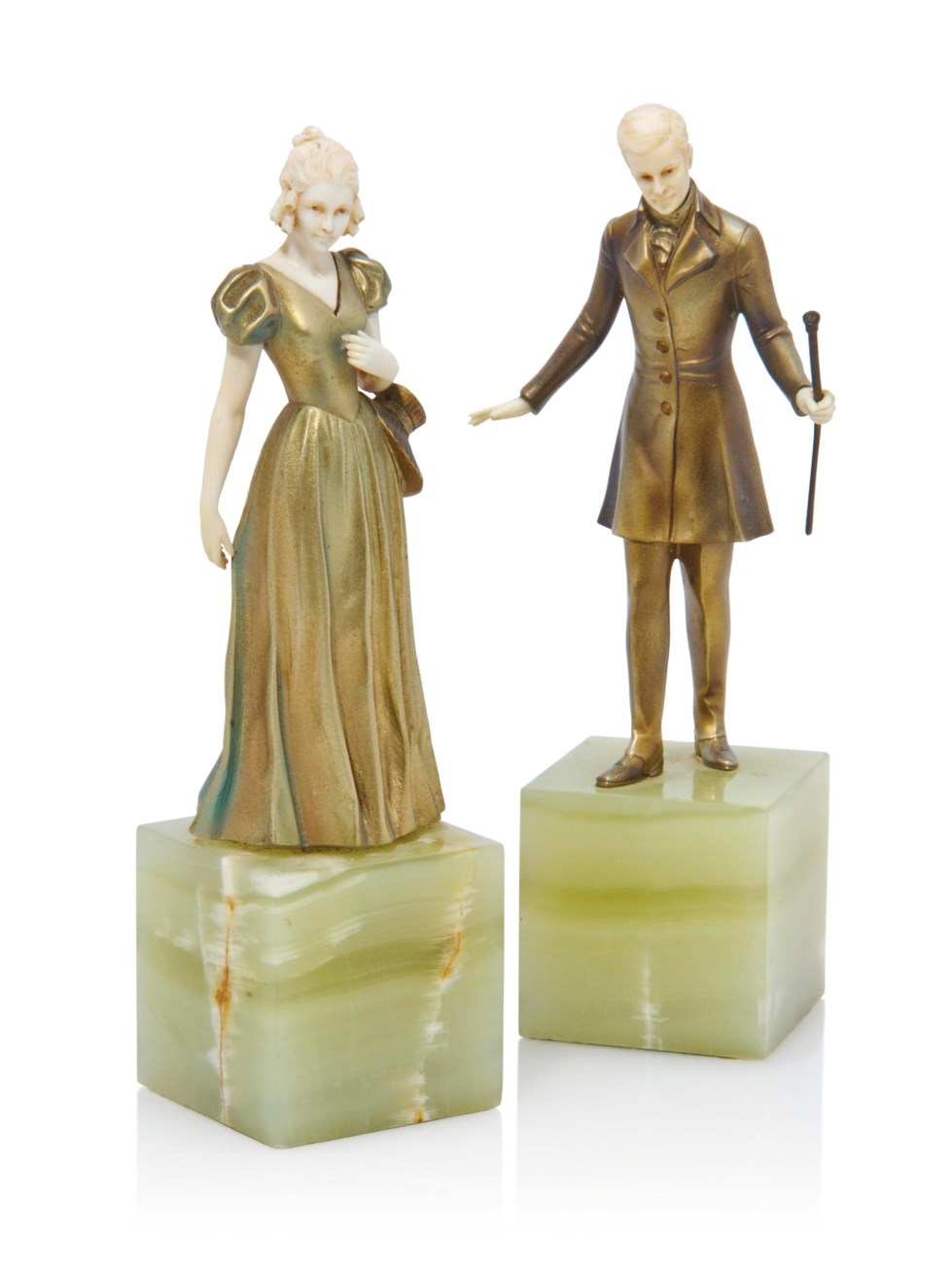 A PAIR OF FERDINAND PREISS (1882-1943) COLD-PAINTED BRONZE AND IVORY ...