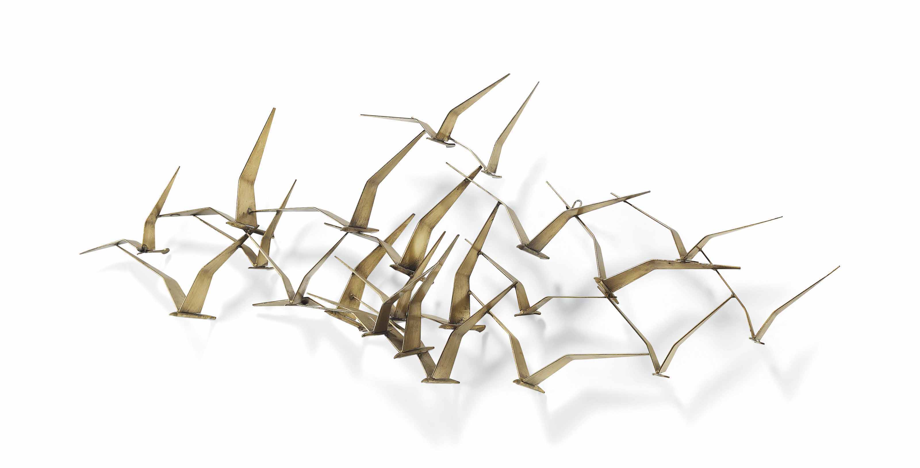 A CURTIS JERE 'FLOCK OF BIRDS' WALL SCULPTURE