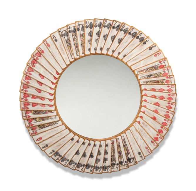 A POLYCHROME CIRCULAR 'PLAYING CARD' MIRROR, LATE 20TH CENTURY, BY ...