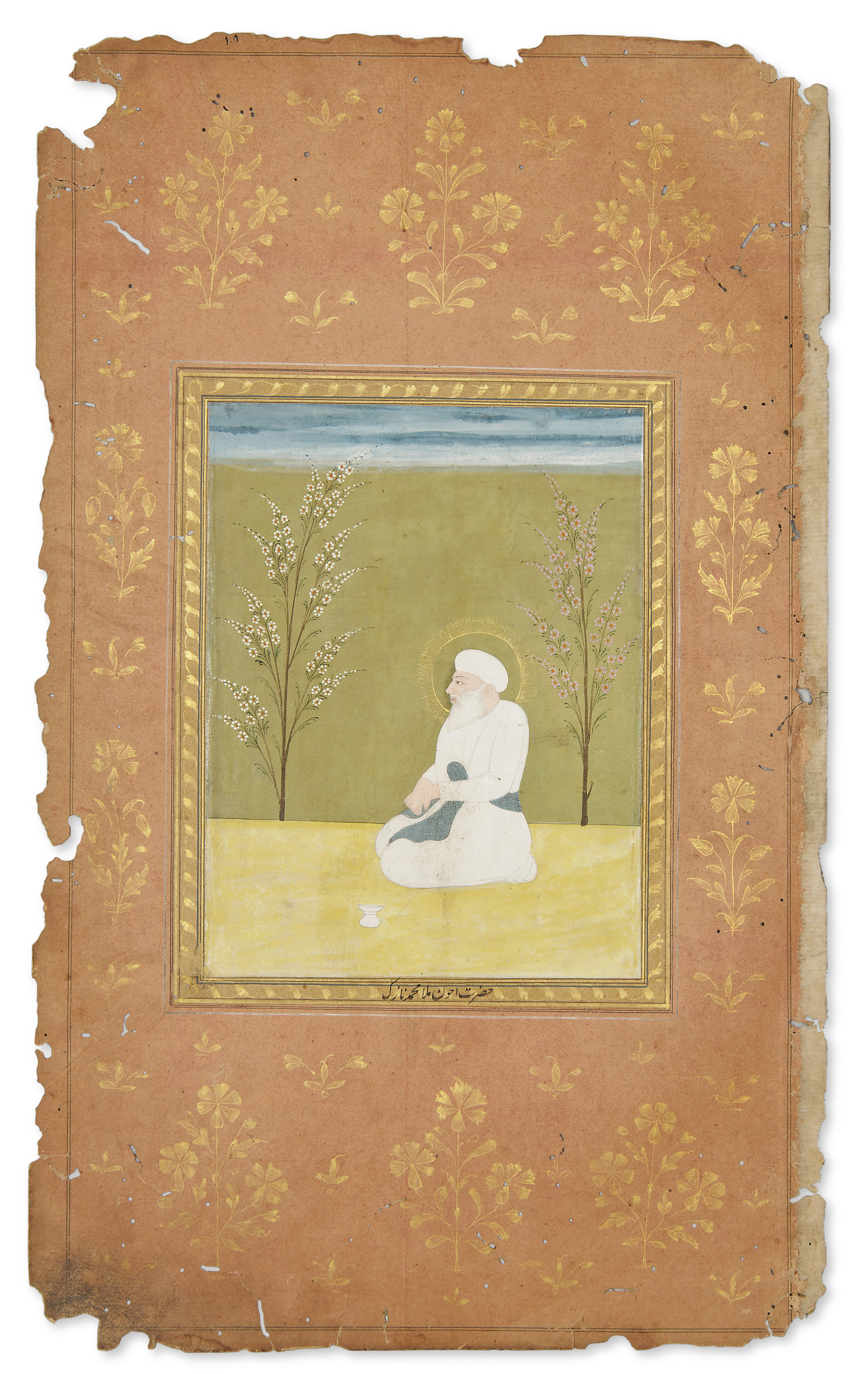AN ALBUM PAGE: A RULER SMOKING A HUQQA, PROVINCIAL MUGHAL INDIA ...