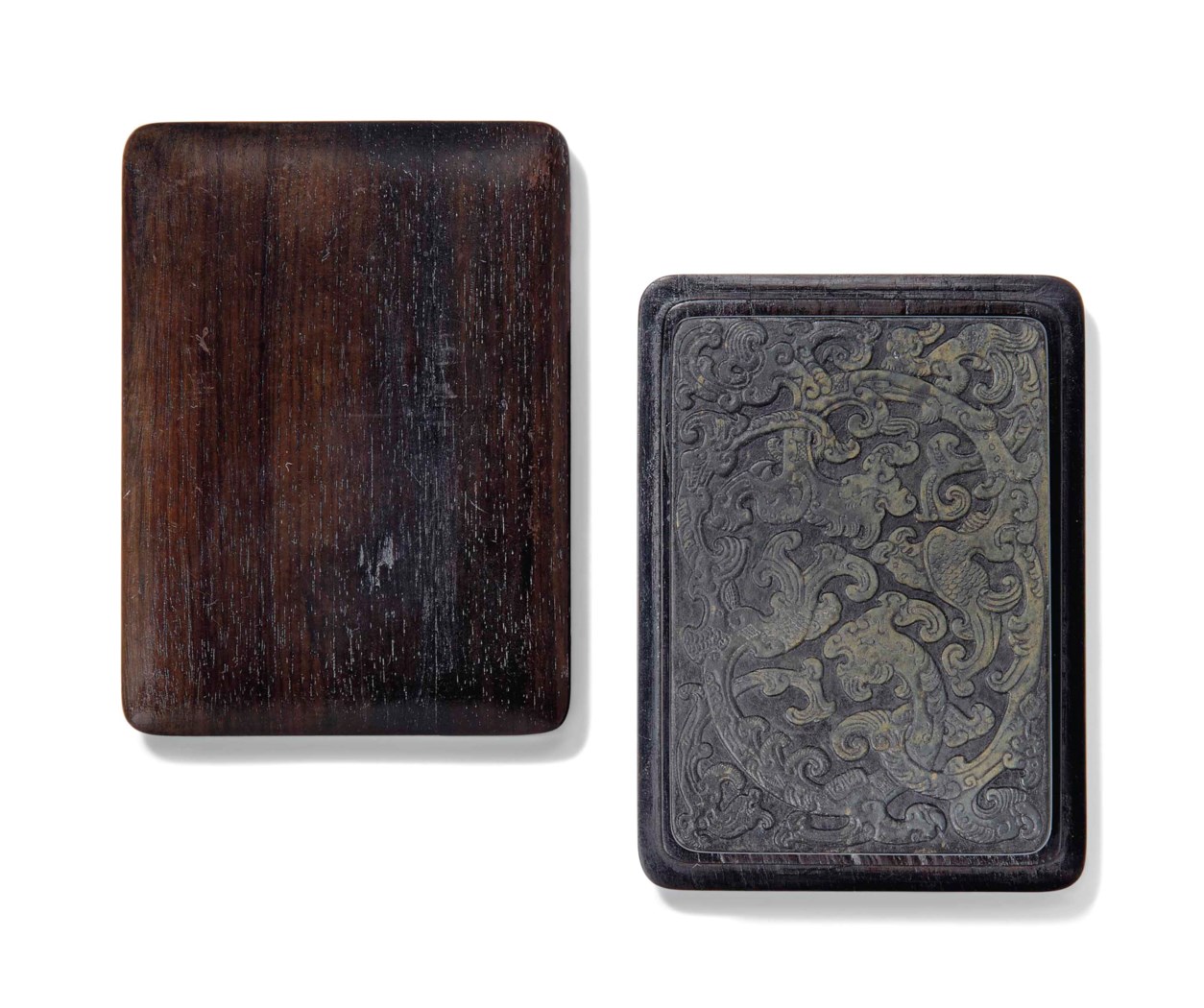 A SHE INKSTONE AND HARDWOOD BOX AND COVER, QING DYNASTY (1644-1911 ...