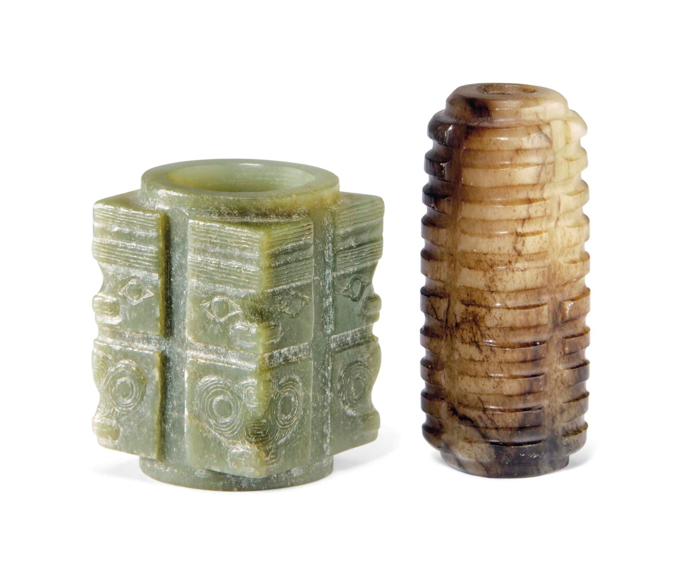 TWO MINIATURE JADE CONG, MING DYNASTY (1368-1644) OR EARLIER | Christie's