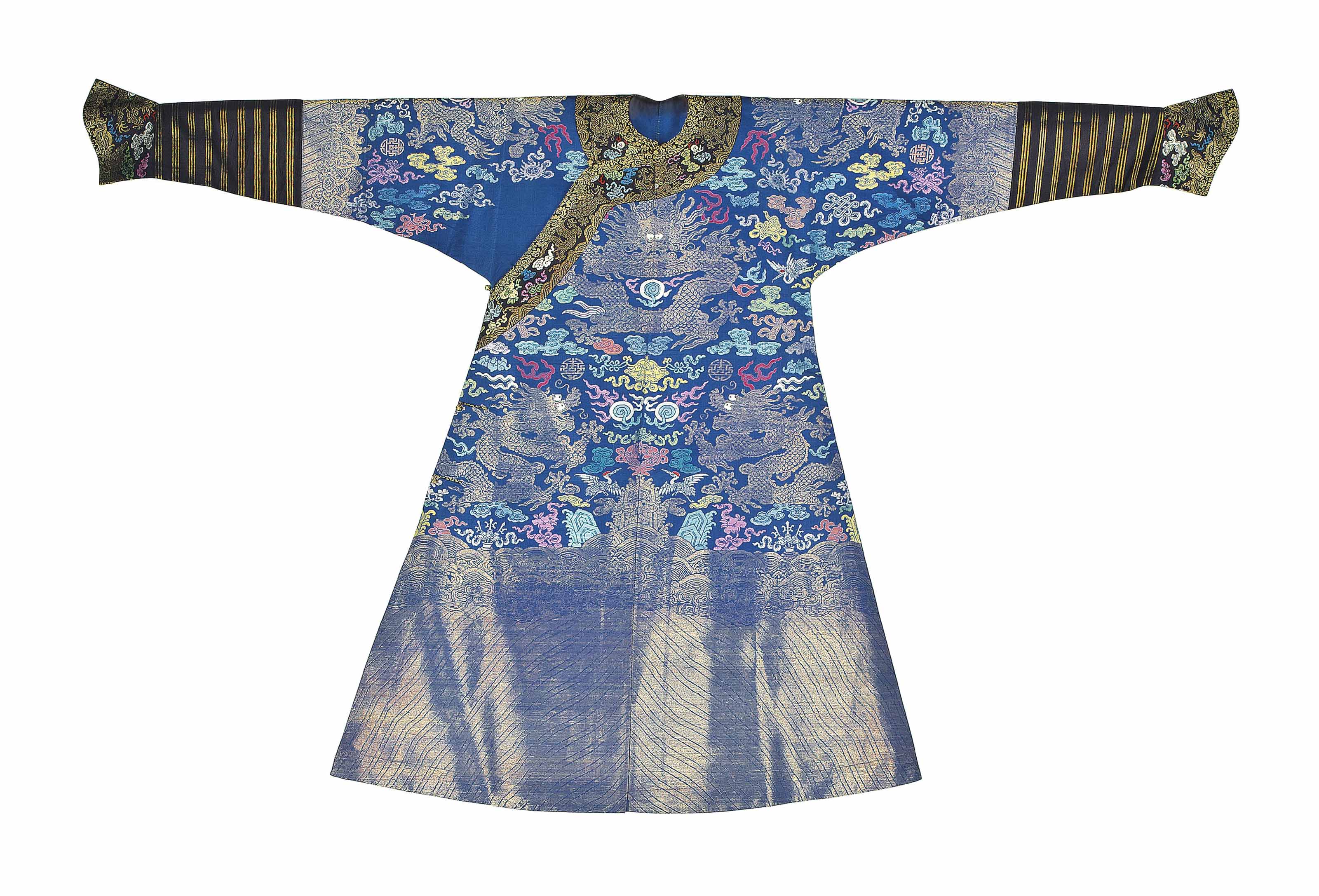 A BLUE SILK BROCADE COURT ROBE, JIFU