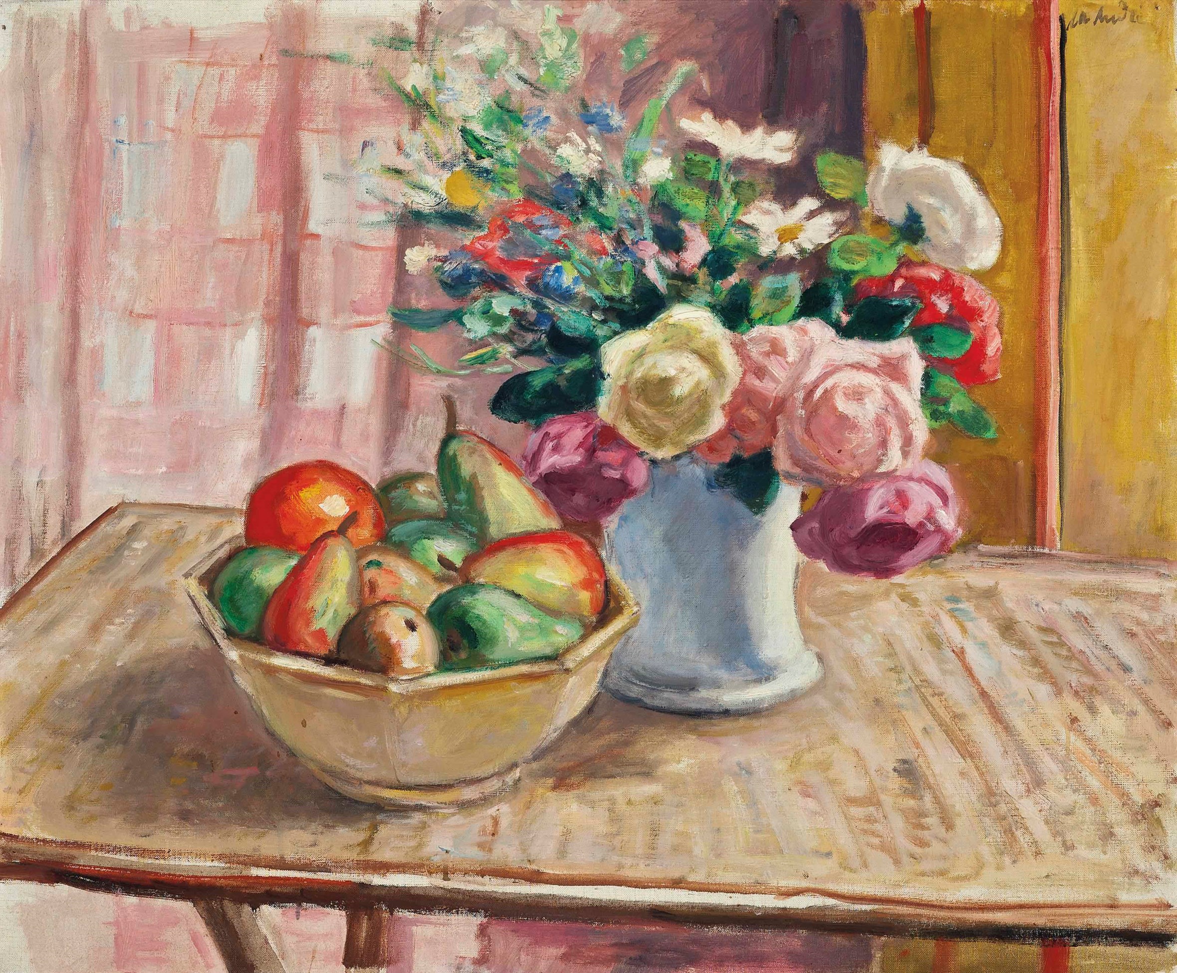 Albert André (1869-1954), Fleurs dans un vase et fruits | Christie's