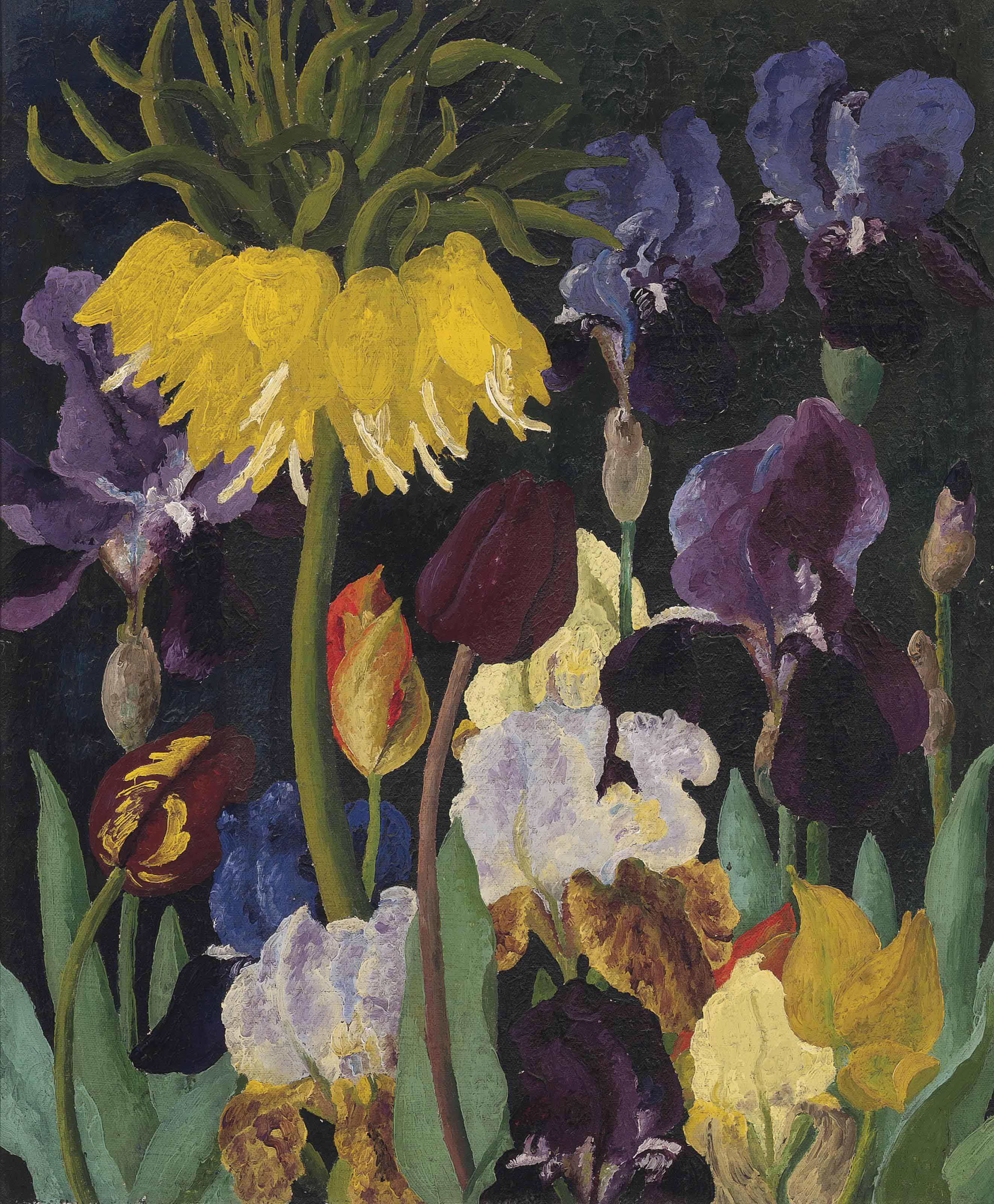 Sir Cedric Morris (1889-1982) , Irises and tulips | Christie's
