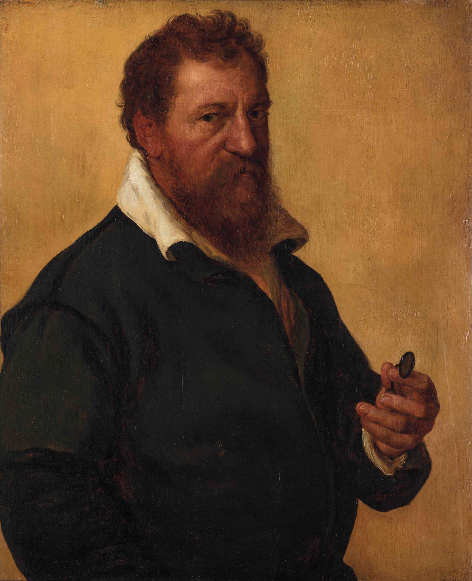 After Lambert Lombard, Portrait of the artist, half-length, in a black ...