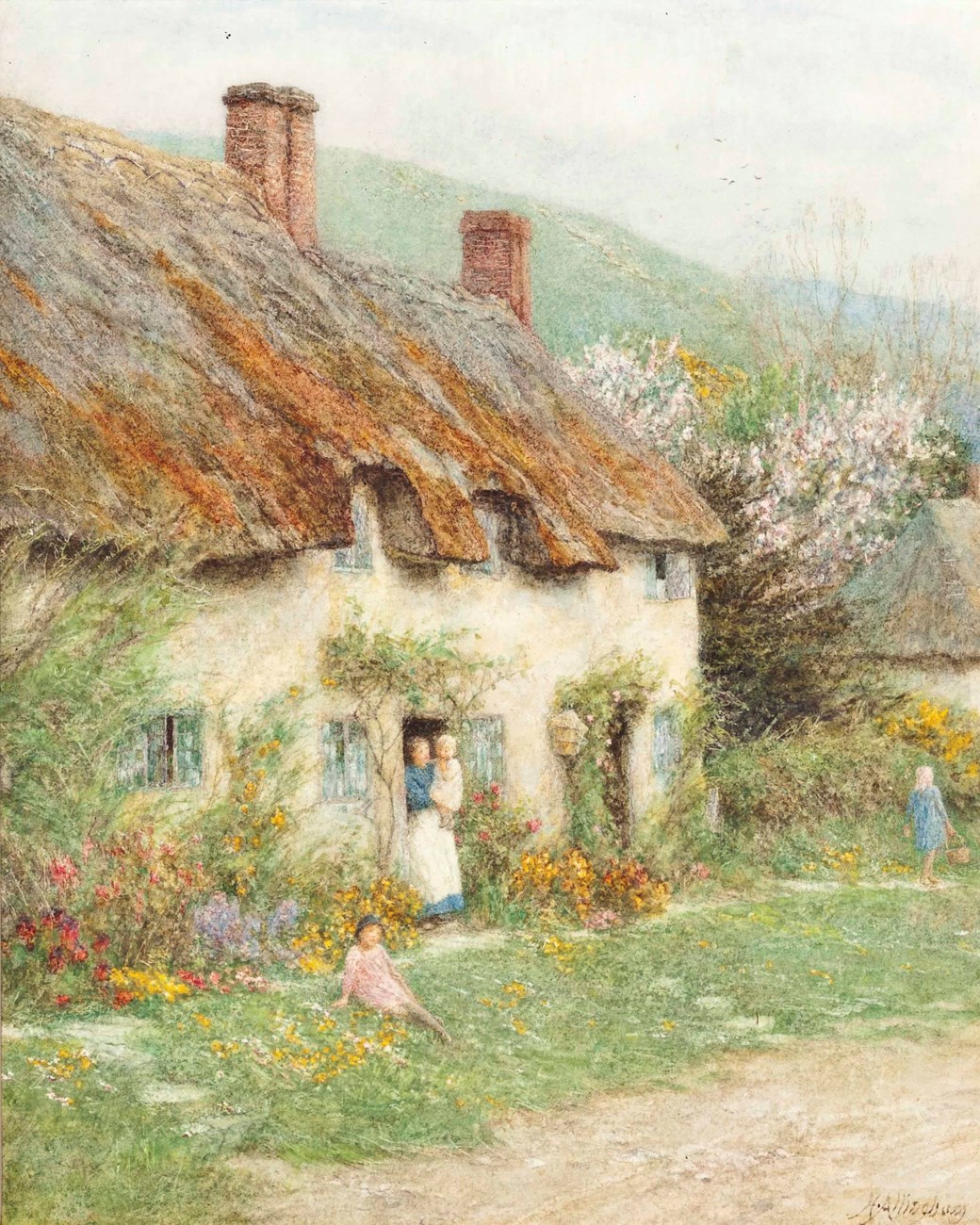Helen Allingham, R.W.S. (1848-1926), At the cottage door, near Bridport ...