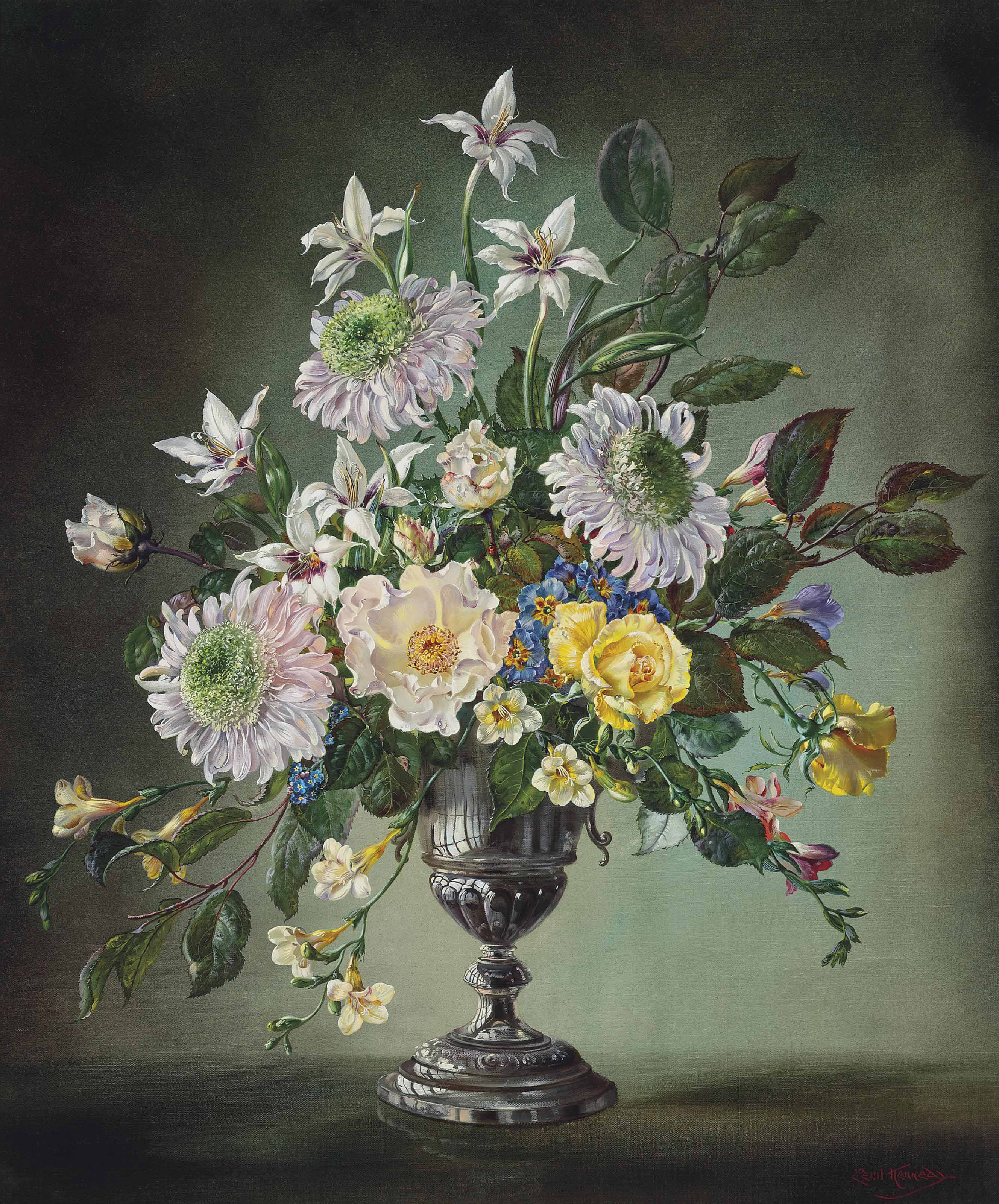 Cecil Kennedy (1905-1997) , Summer flowers in a silver urn | Christie's