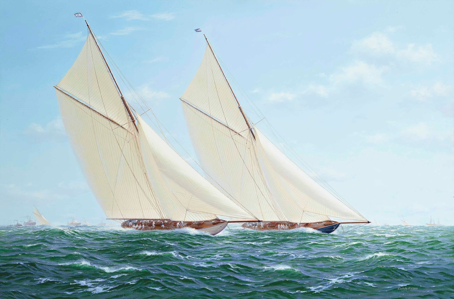 Richard M. Firth (b. 1971), Vigilant and Valkyrie II on the windward ...