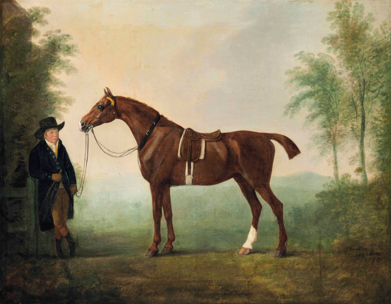 John Boultbee (1753-1812), A saddled chestnut hunter and groom | Christie's