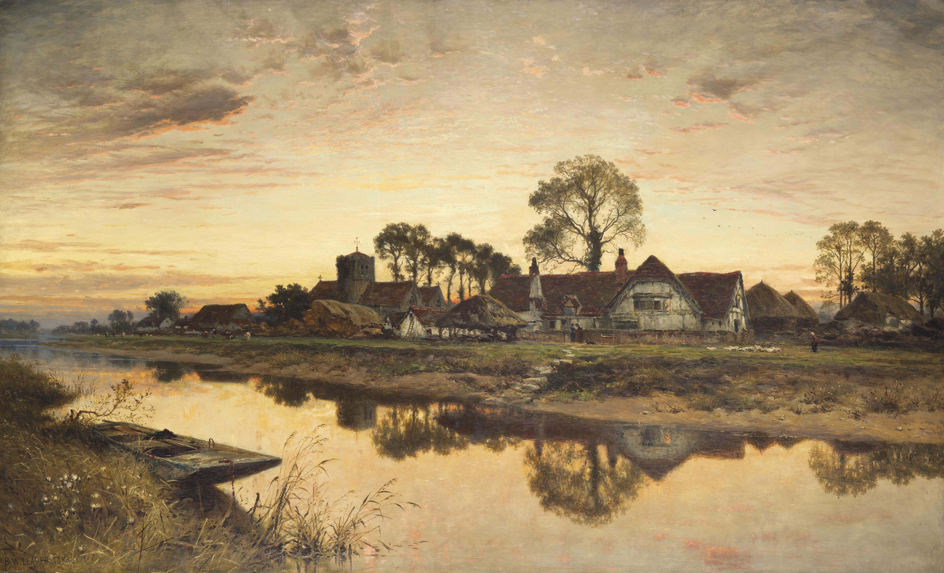 Benjamin Williams Leader, R.A. (1831-1923) , Parting Day 'The weary sun ...