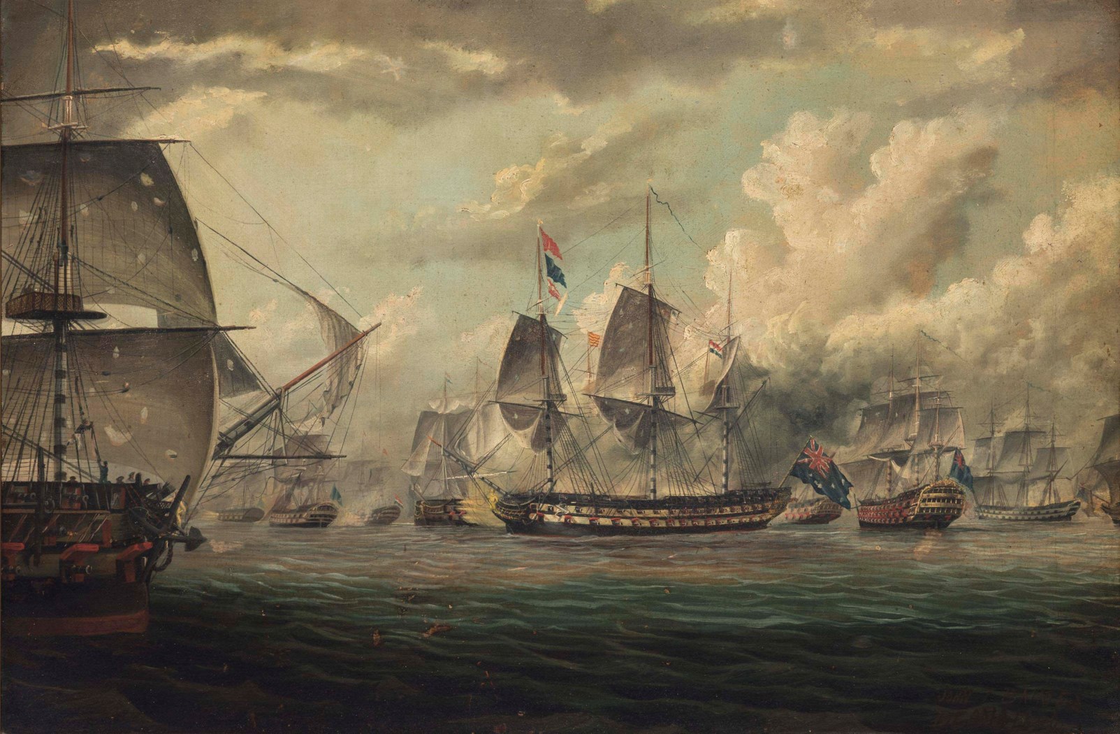 Thomas Baines (1820-1875), H.M.S. Bellerophon leading the bombardment ...