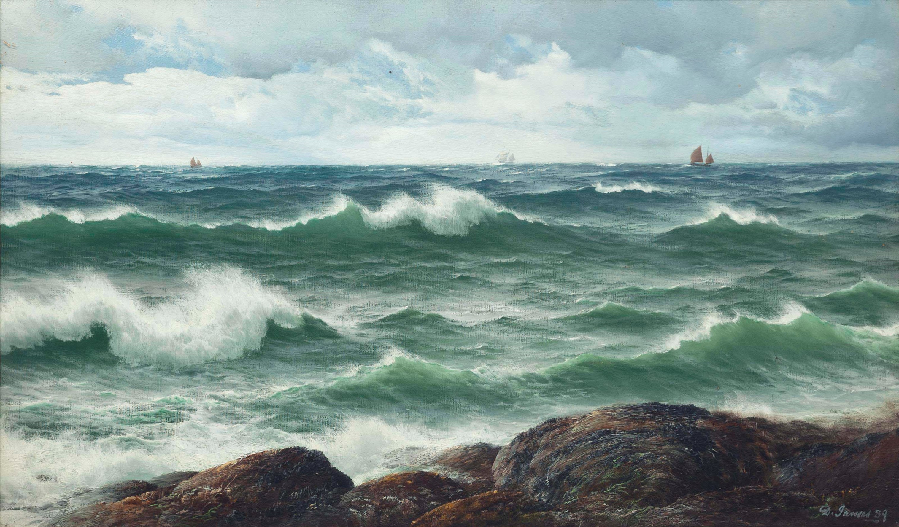 David James (1853-1904), A breezy day, tide coming in | Christie's