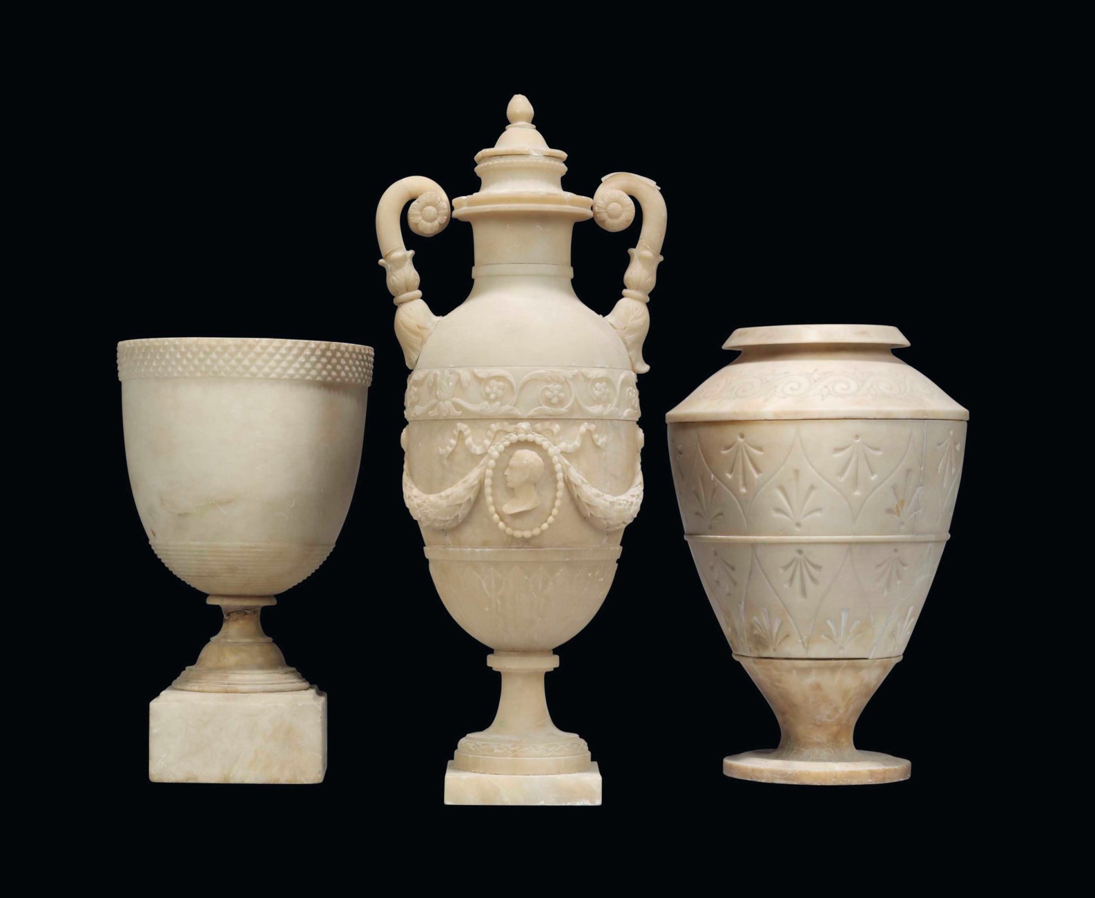 THREE ITALIAN ALABASTER VASES