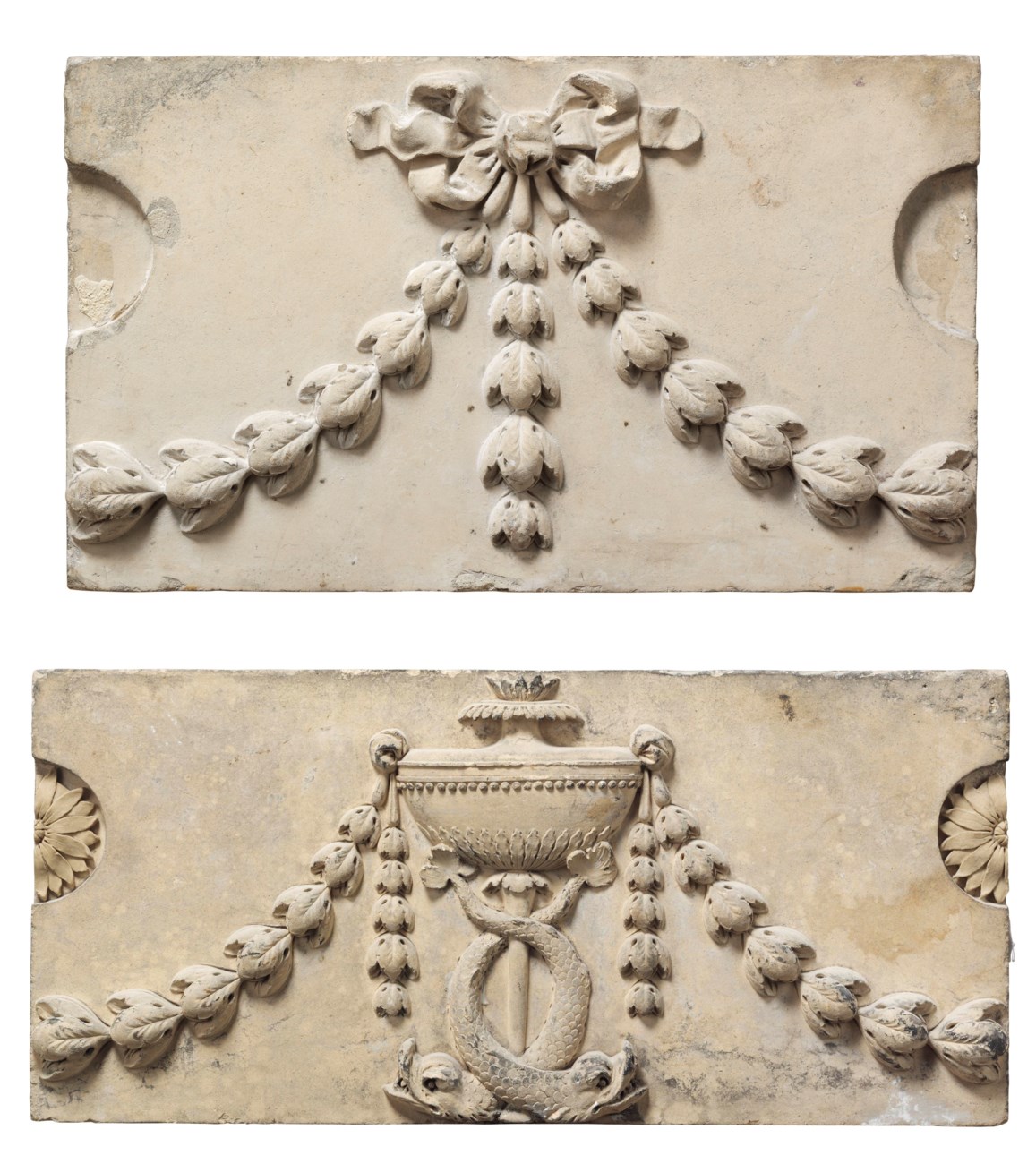 TWO COADE STONE FESTOONED FRIEZE PANELS, BY COADE, LONDON, LATE 18TH ...