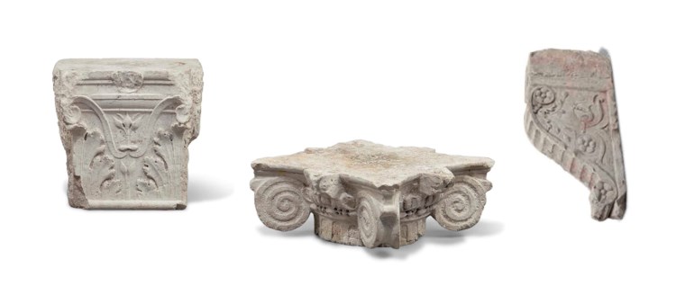 TWO ITALIAN ISTRIAN MARBLE CAPITALS AND A BRACKET, 17TH /18TH CENTURY ...