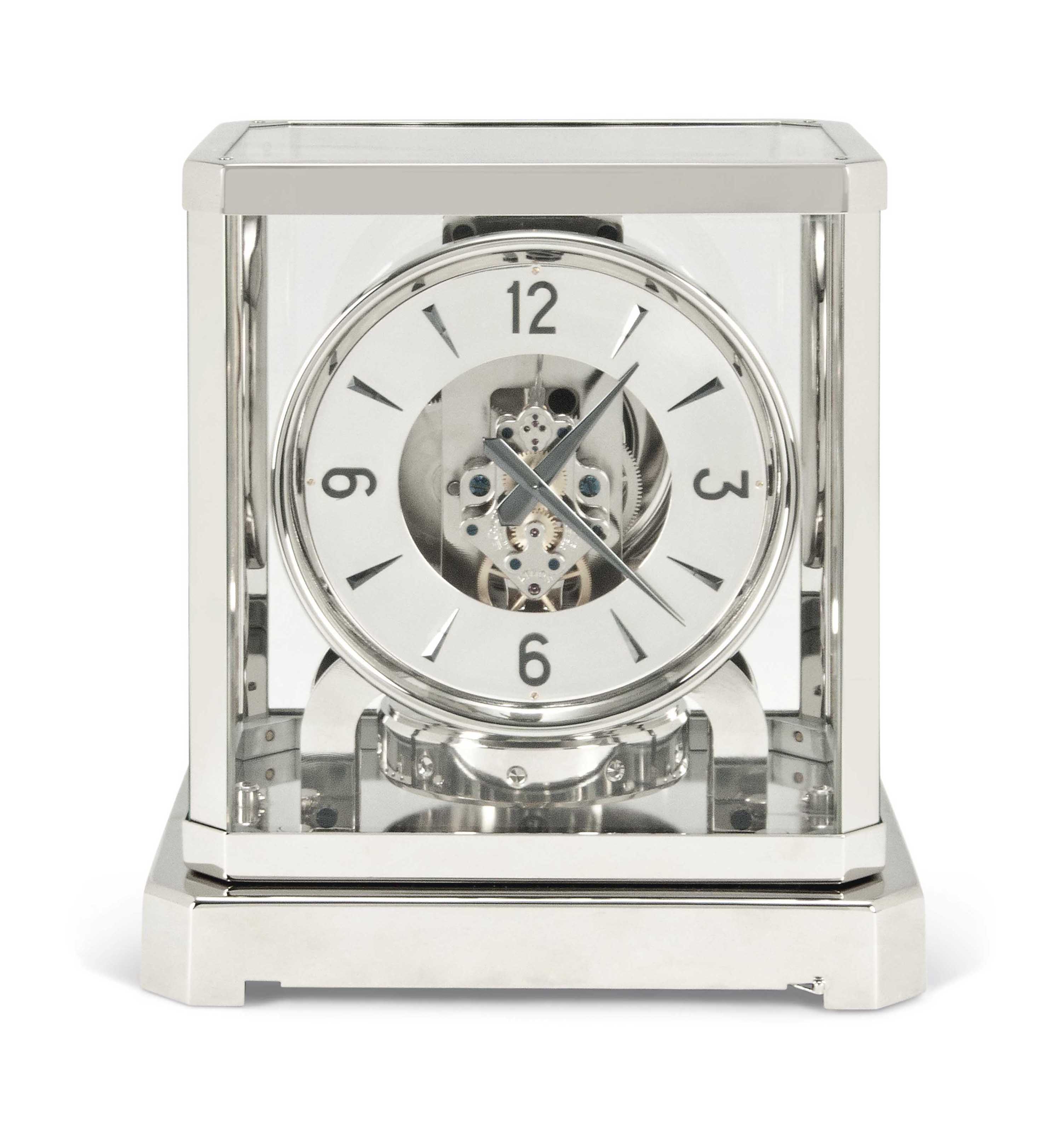 A SWISS RHODIUM-PLATED ATMOS CLOCK