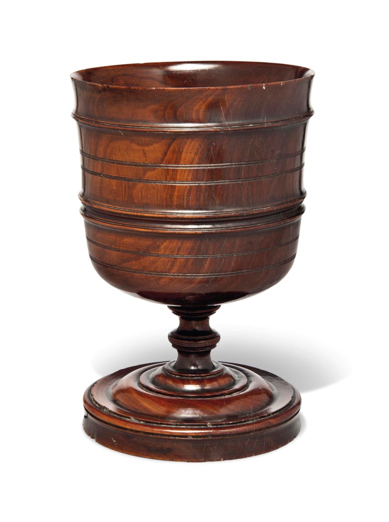 A LIGNUM VITAE WASSAIL BOWL OR LOVING CUP, ENGLAND, FIRST HALF 18TH ...